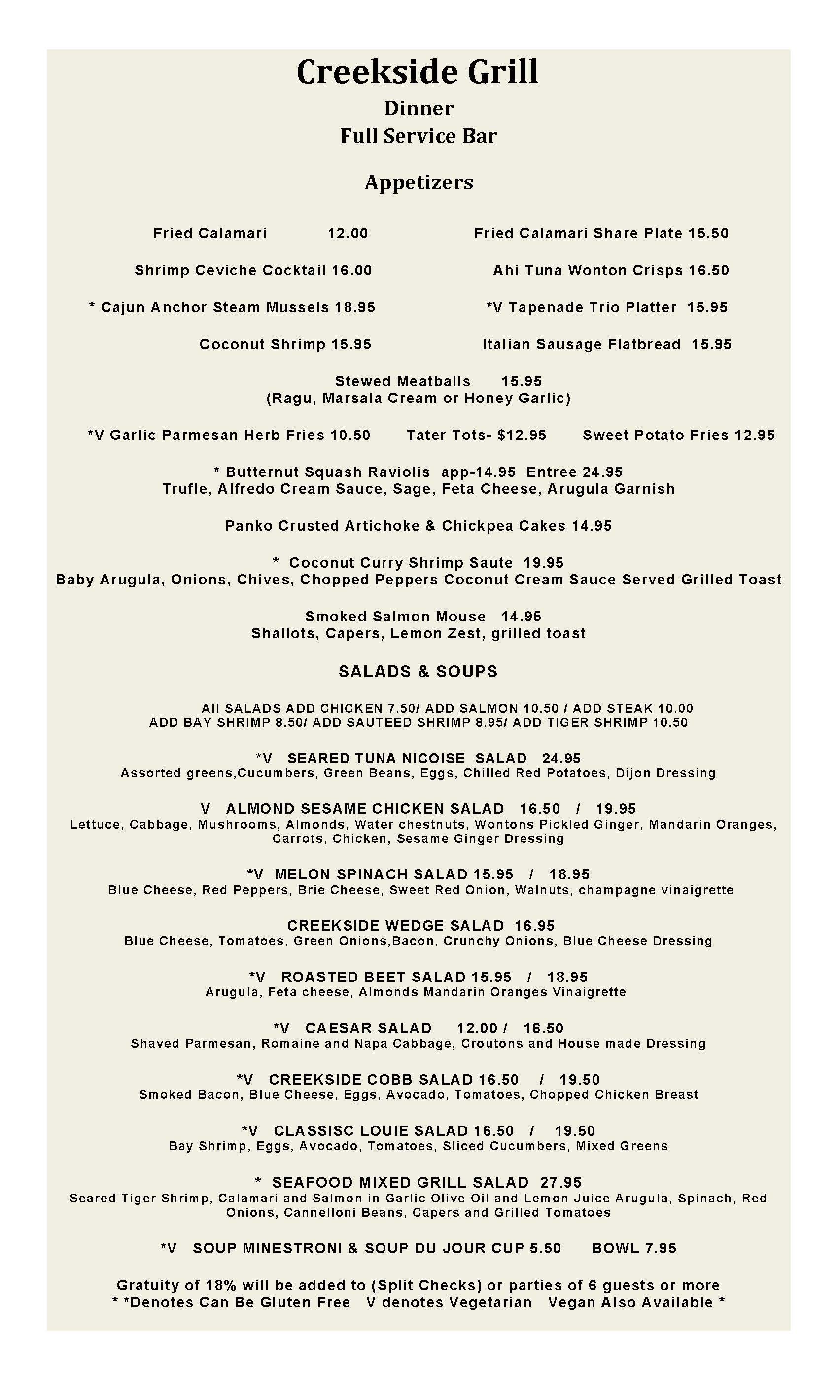 Dinner Regular — Creekside Grill