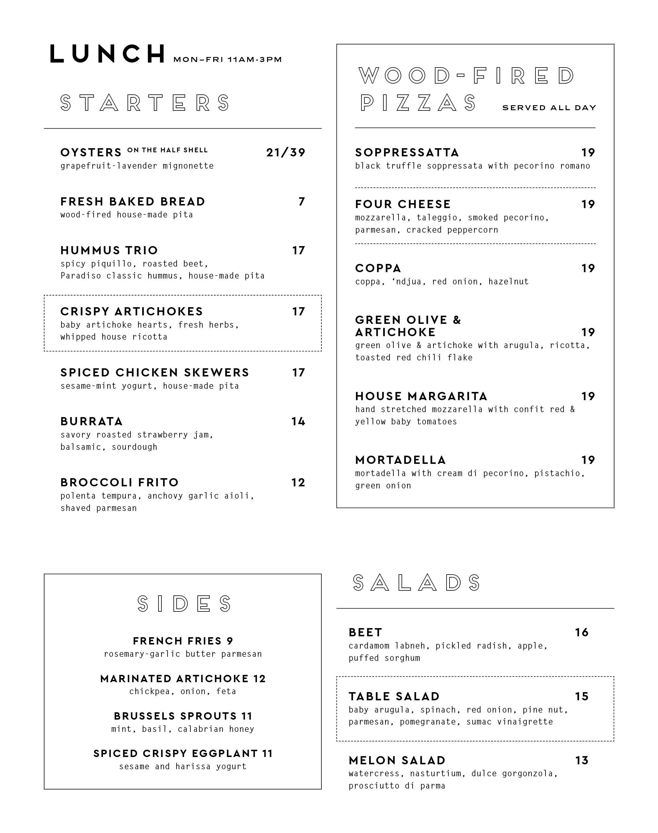 Menu — Paradiso