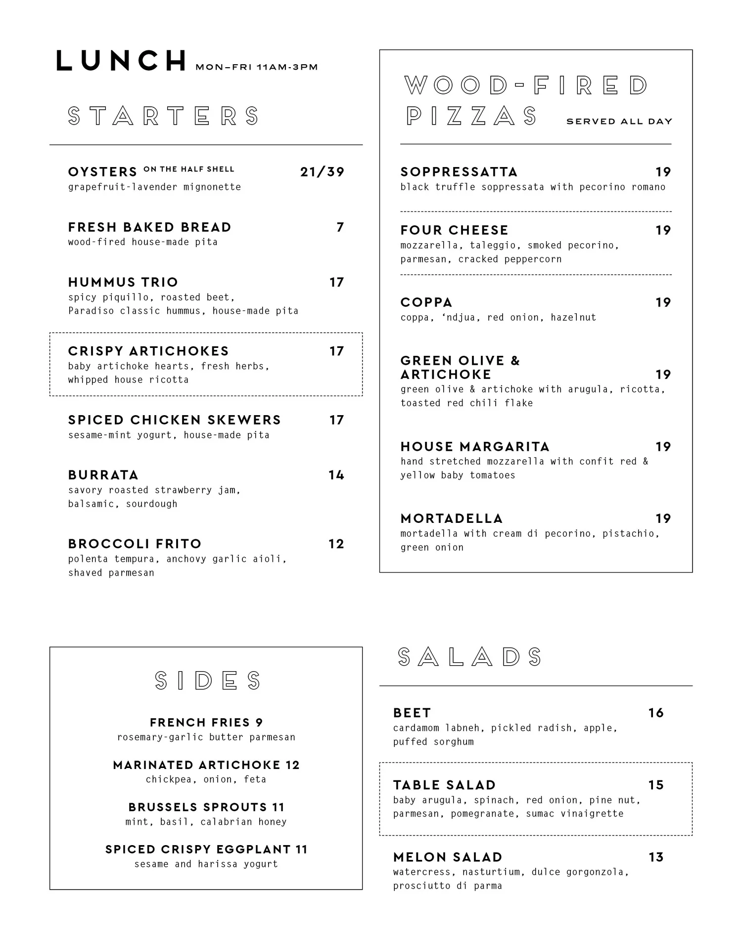 Menu — Paradiso