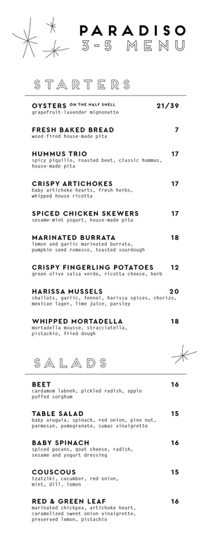 Menu — Paradiso
