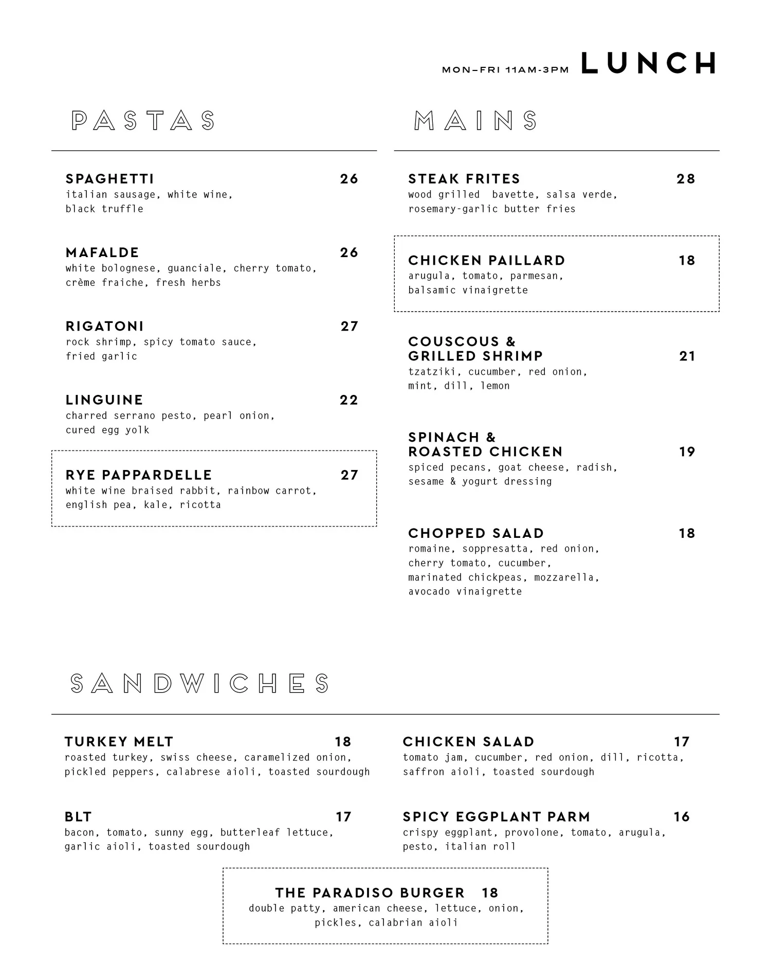 Menu — Paradiso