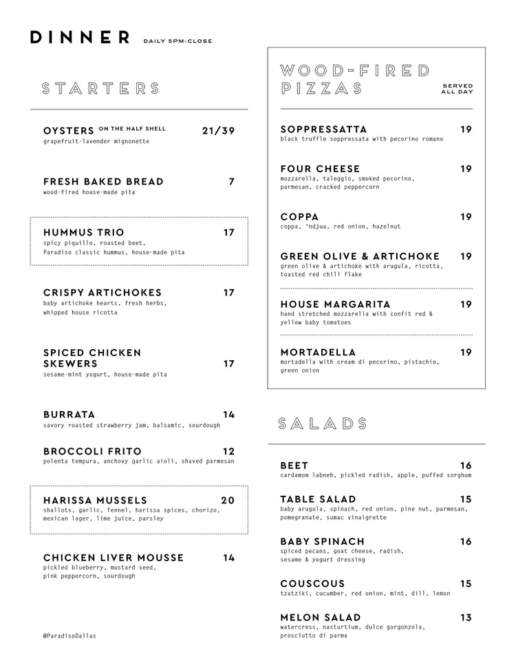Menu — Paradiso