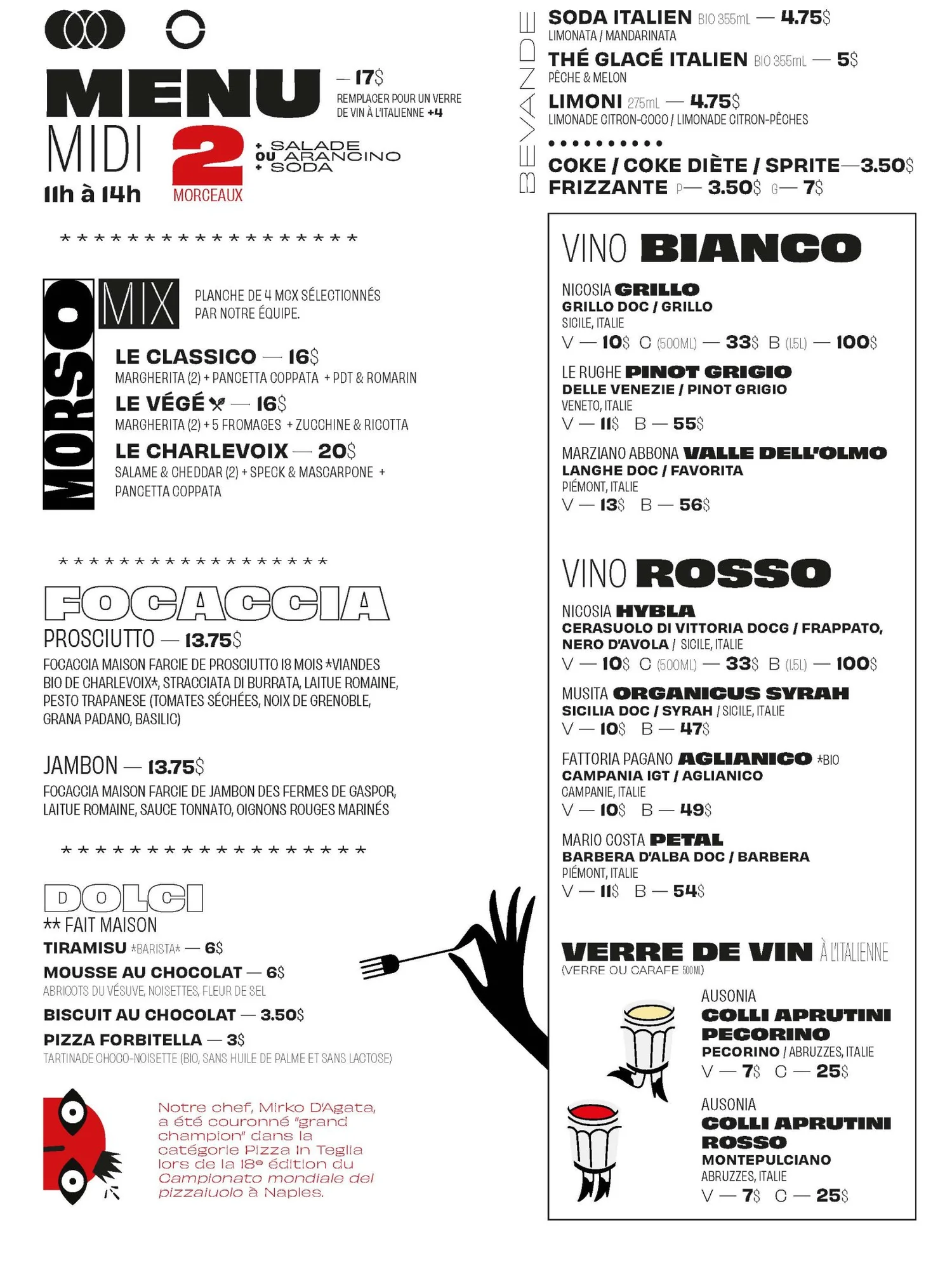 Menu Morso - Pizzas romaines — Morso Pizzeria + Alimentari