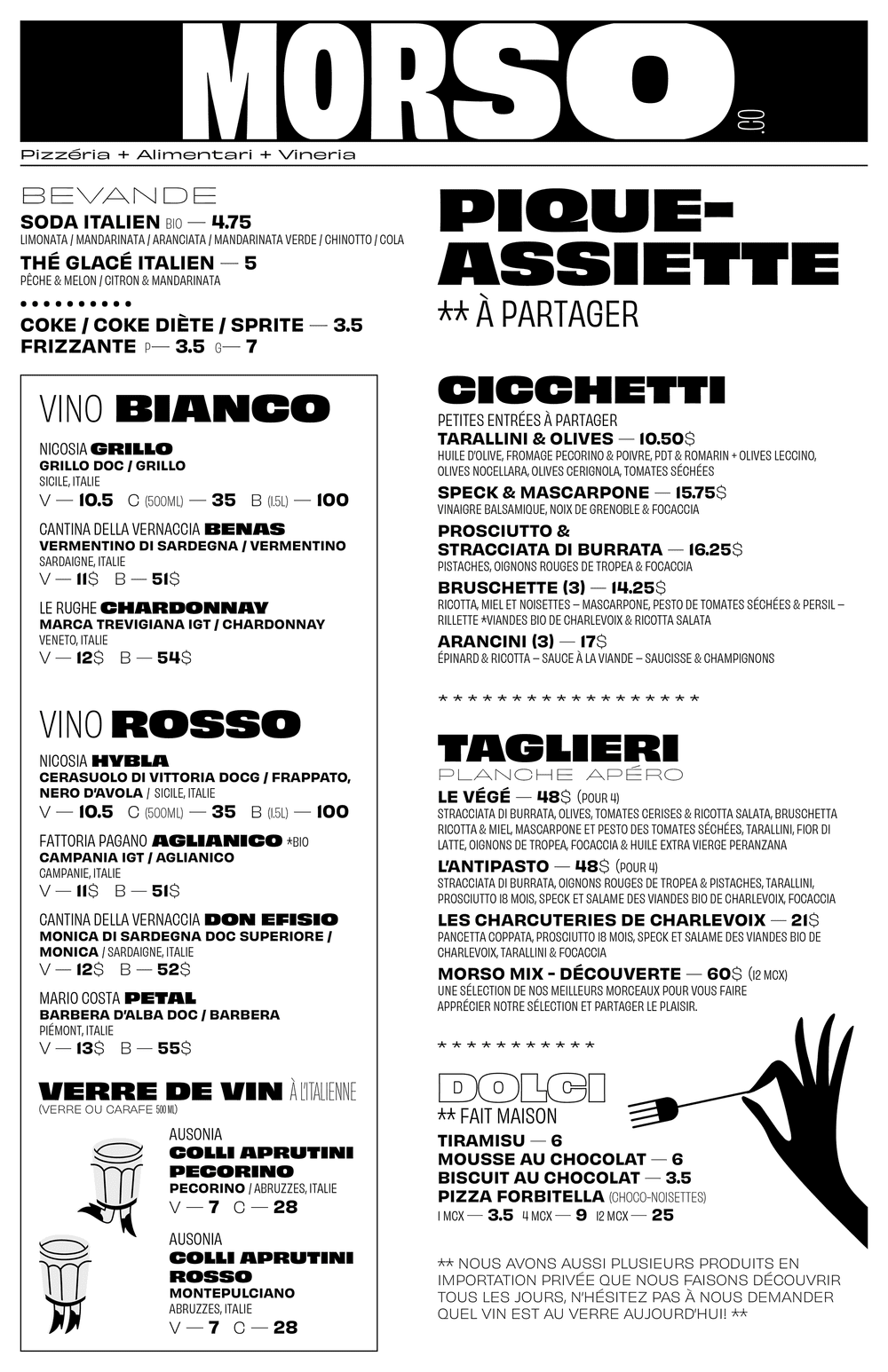 Menu — Morso Pizzeria + Alimentari