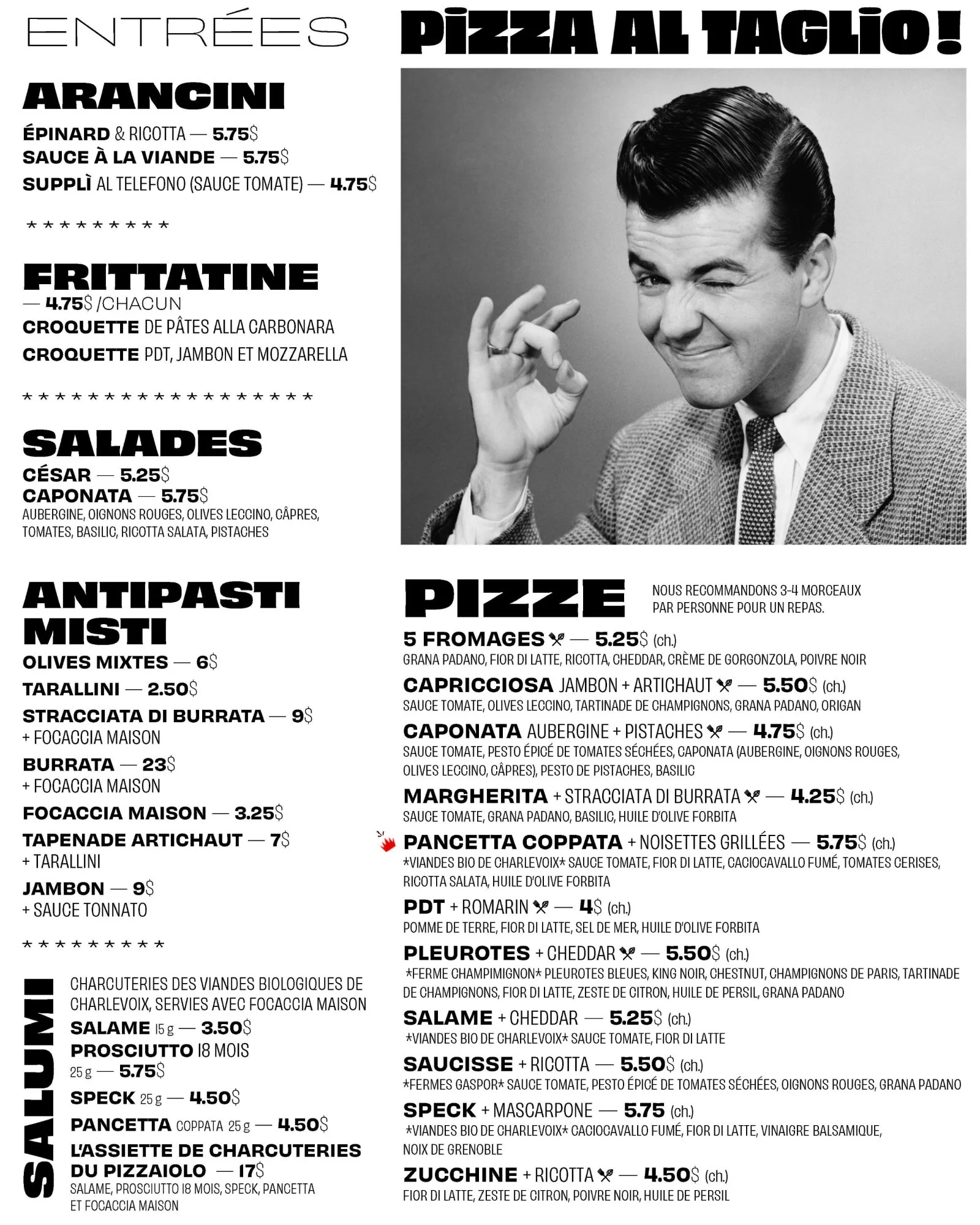 Menu Morso - Pizzas romaines — Morso Pizzeria + Alimentari