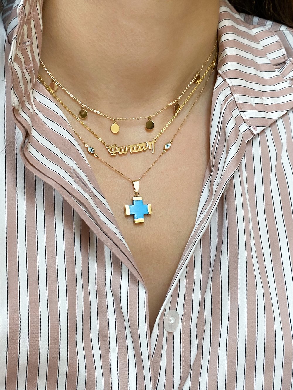 Solid Gold Mati Nameplate Necklace - Greek — Hellenic Aesthetic