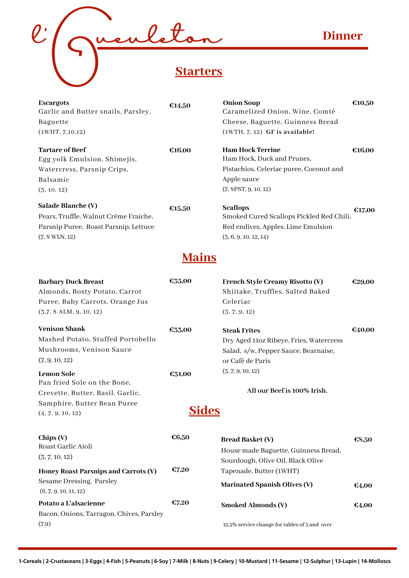 Menu — l'Gueuleton