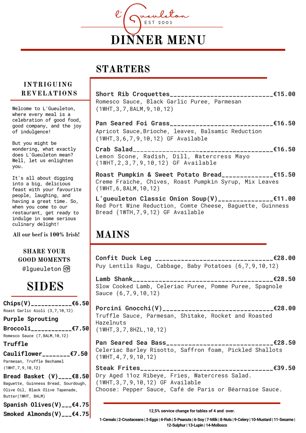 Menu — l'Gueuleton