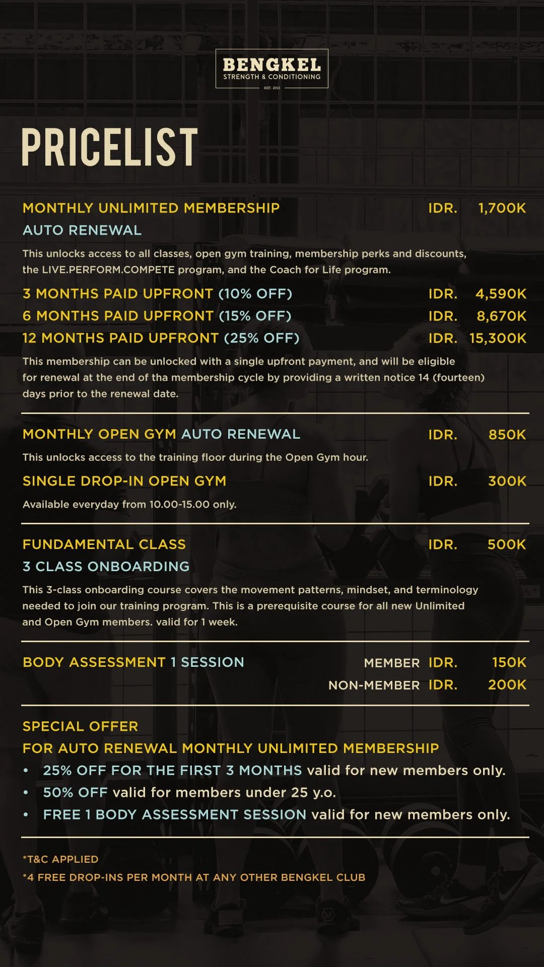 pricelist senayan — Bengkel S&C