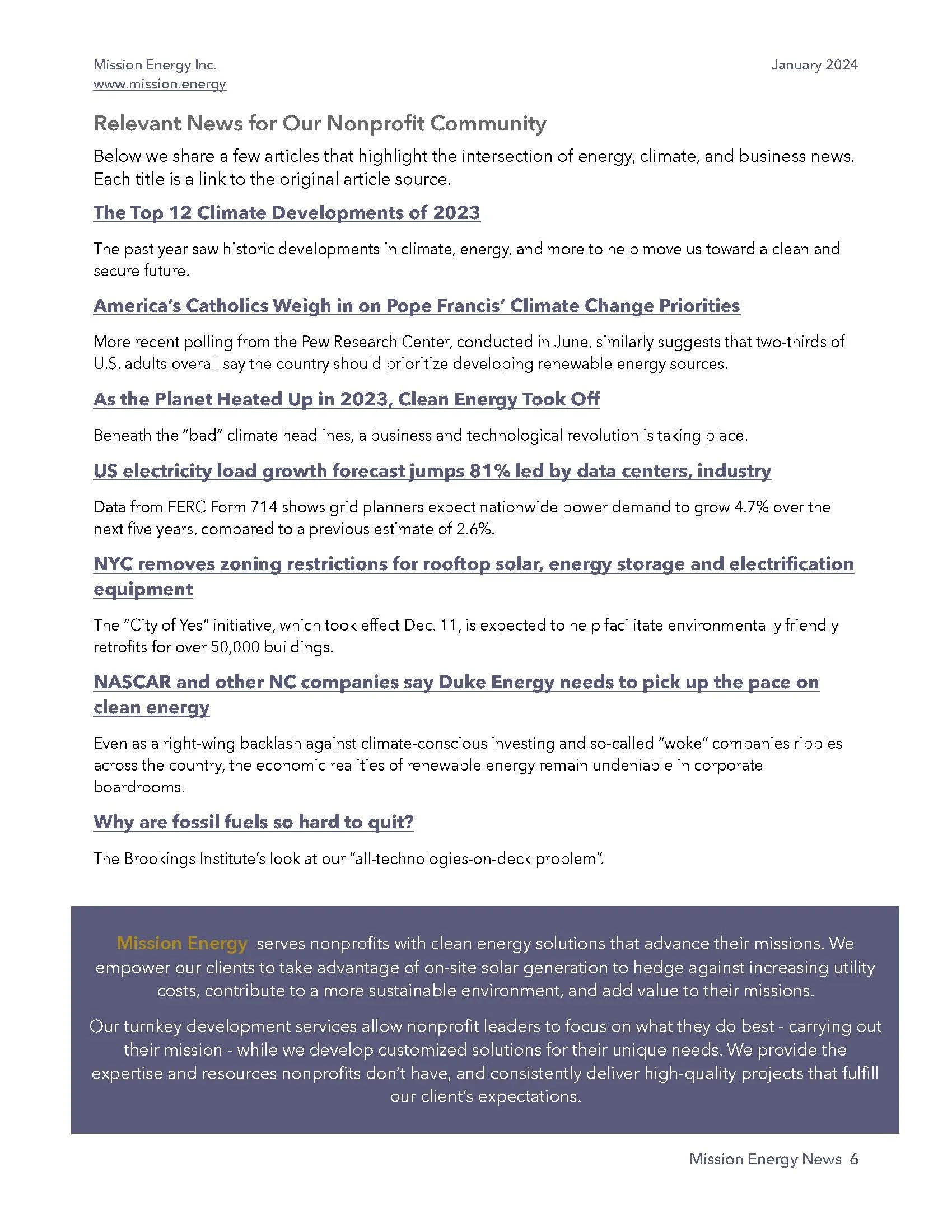 Mission Energy News January 2024 — Mission Energy