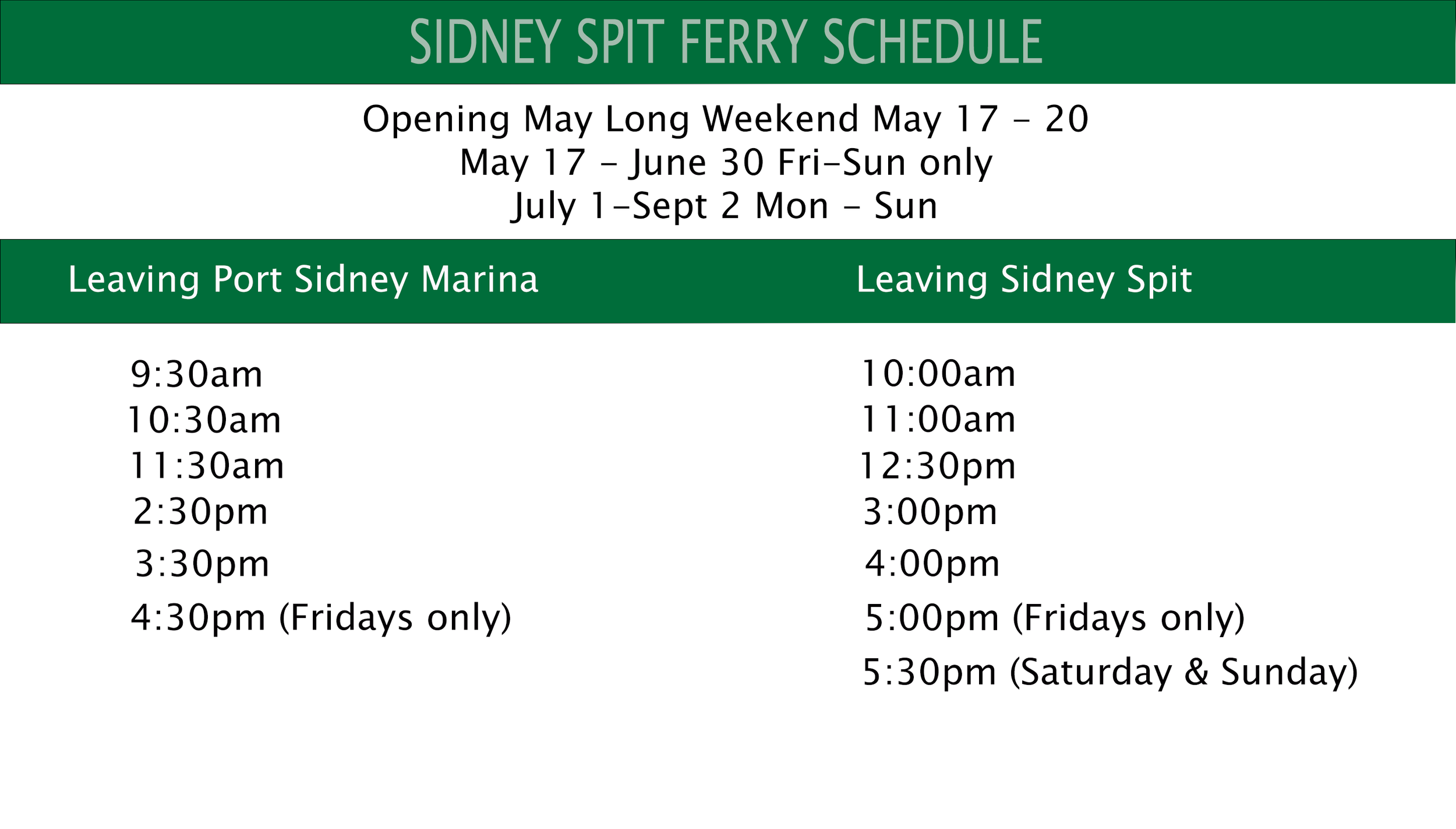 Schedule — Sidney Spit Ferry