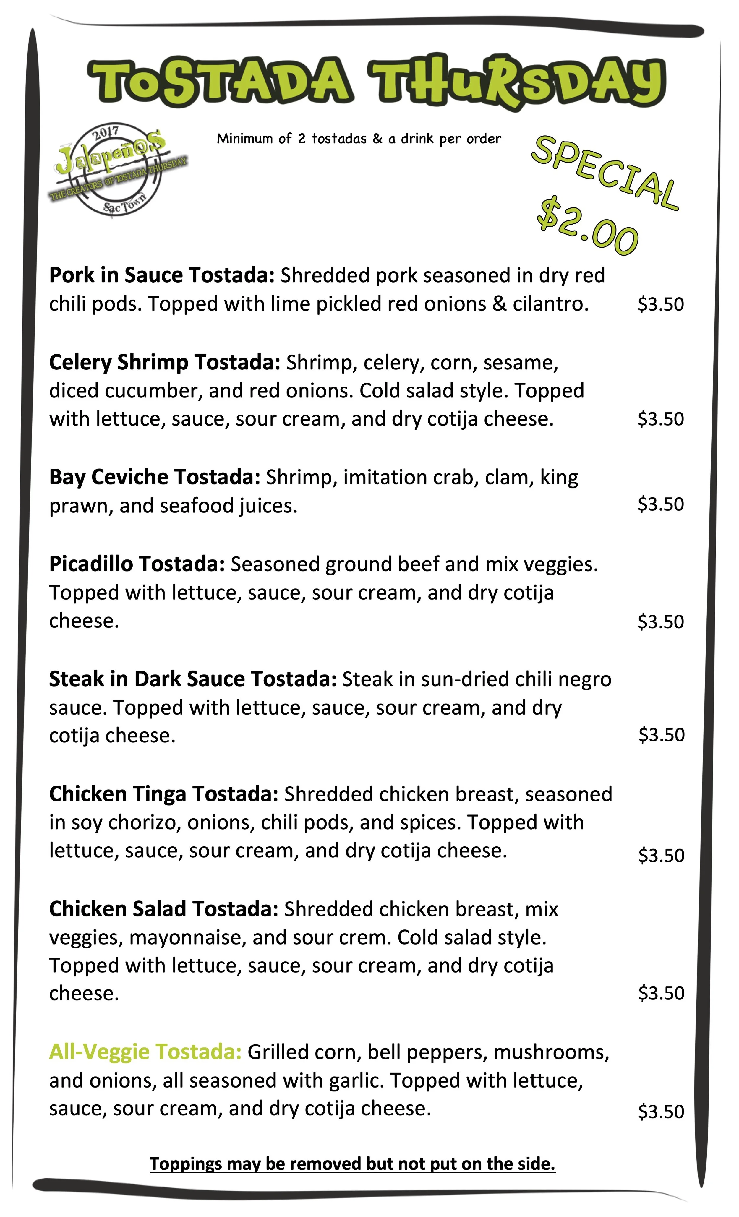 Menu — Jalapeños - Welcome!