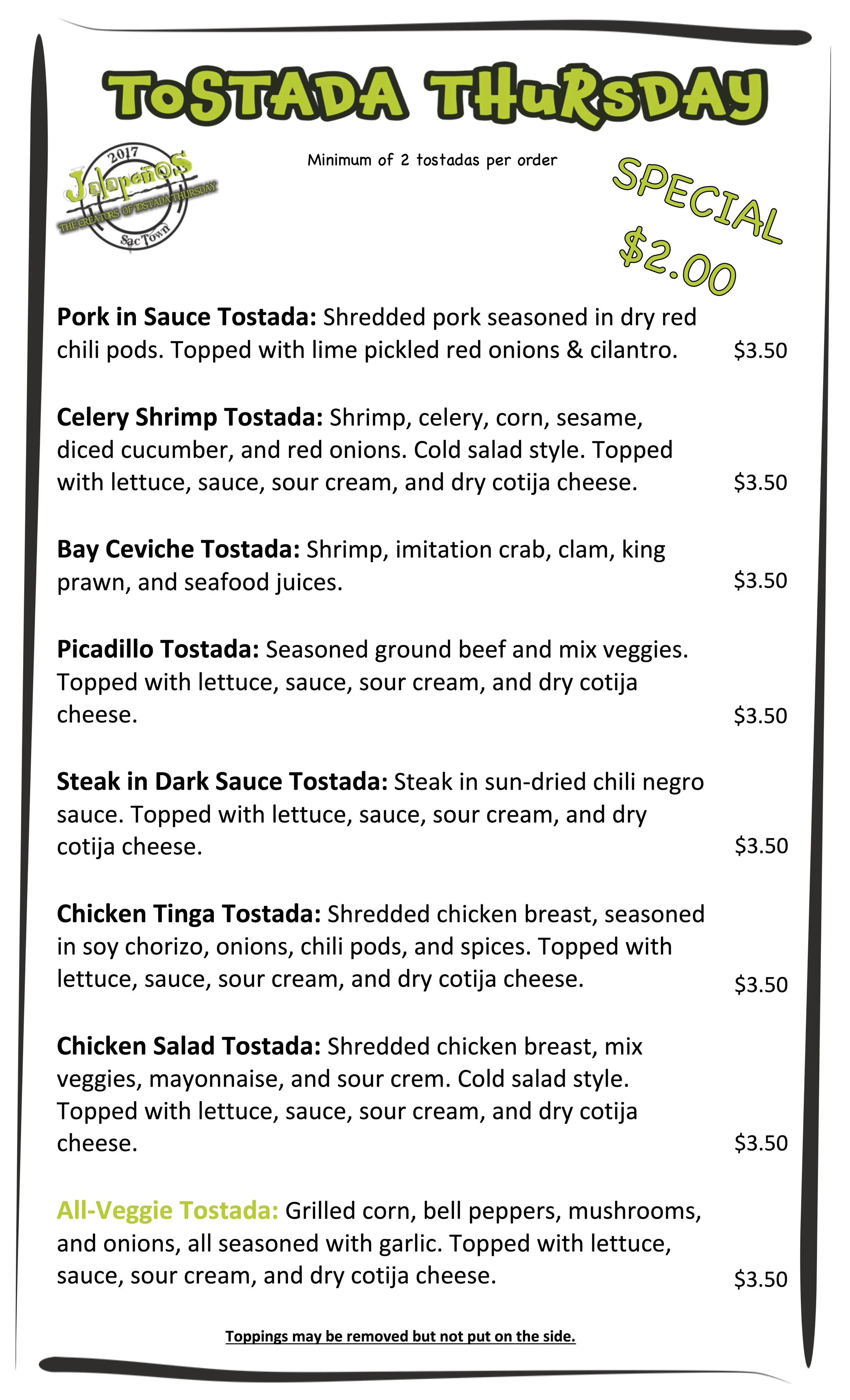 Menu — Jalapeños - Welcome!