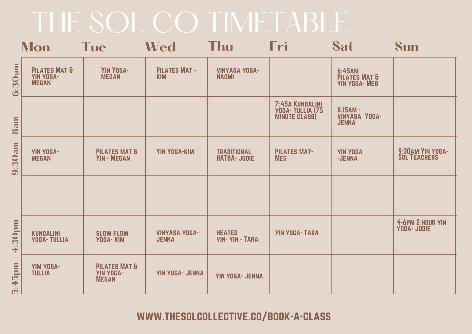 Yoga Timetable — THE SOL COLLECTIVE