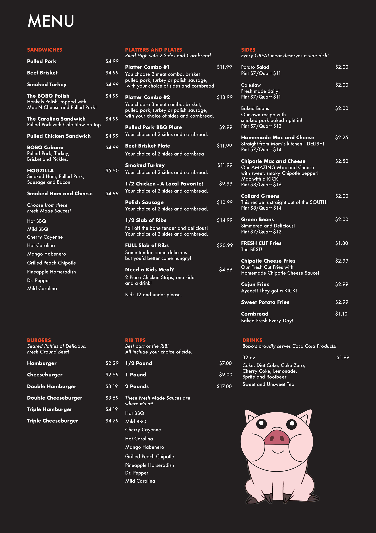 Bobo's Barbecue Menu — Ryan Berner