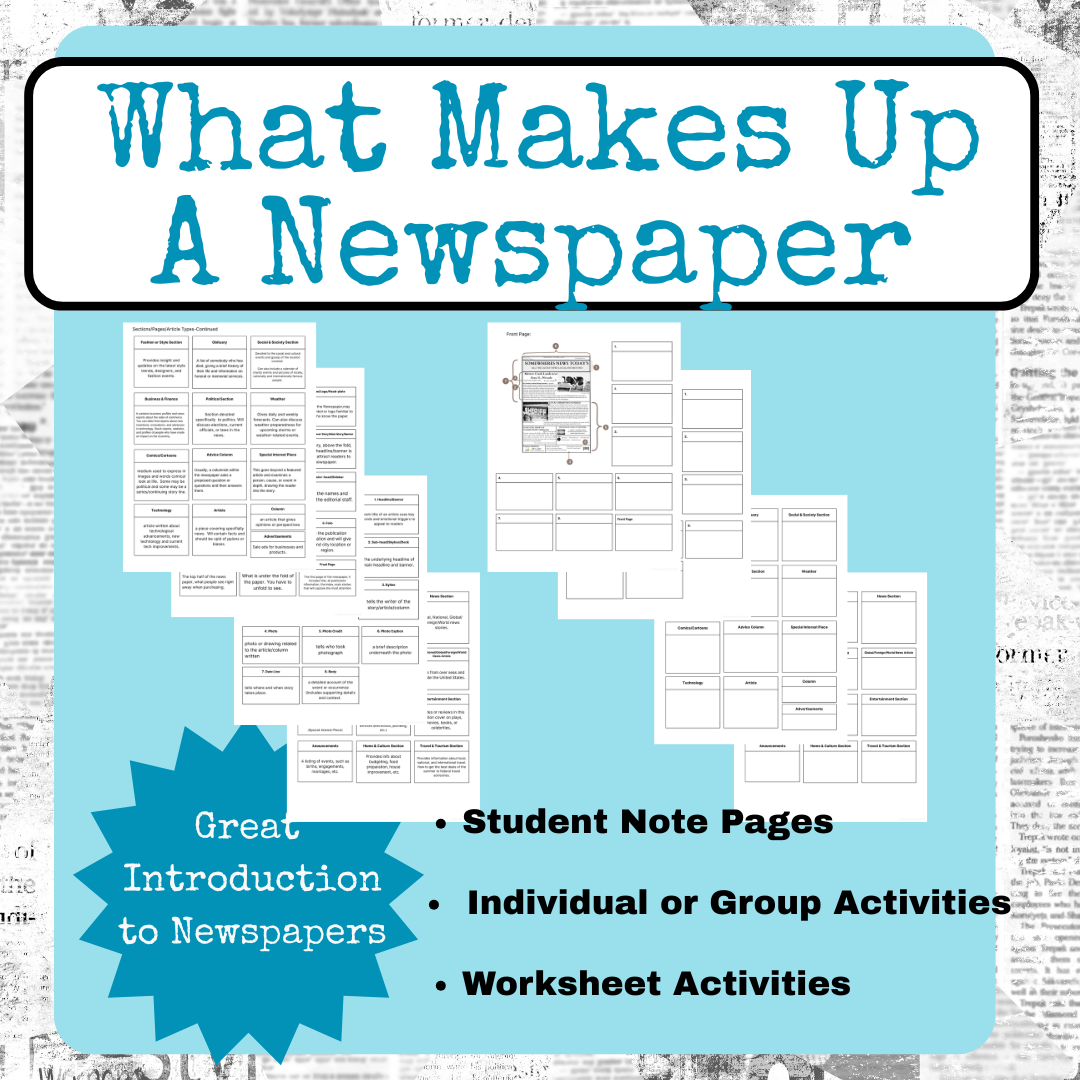 Parts of a Newspaper Lesson and Activities — Momma Bear School