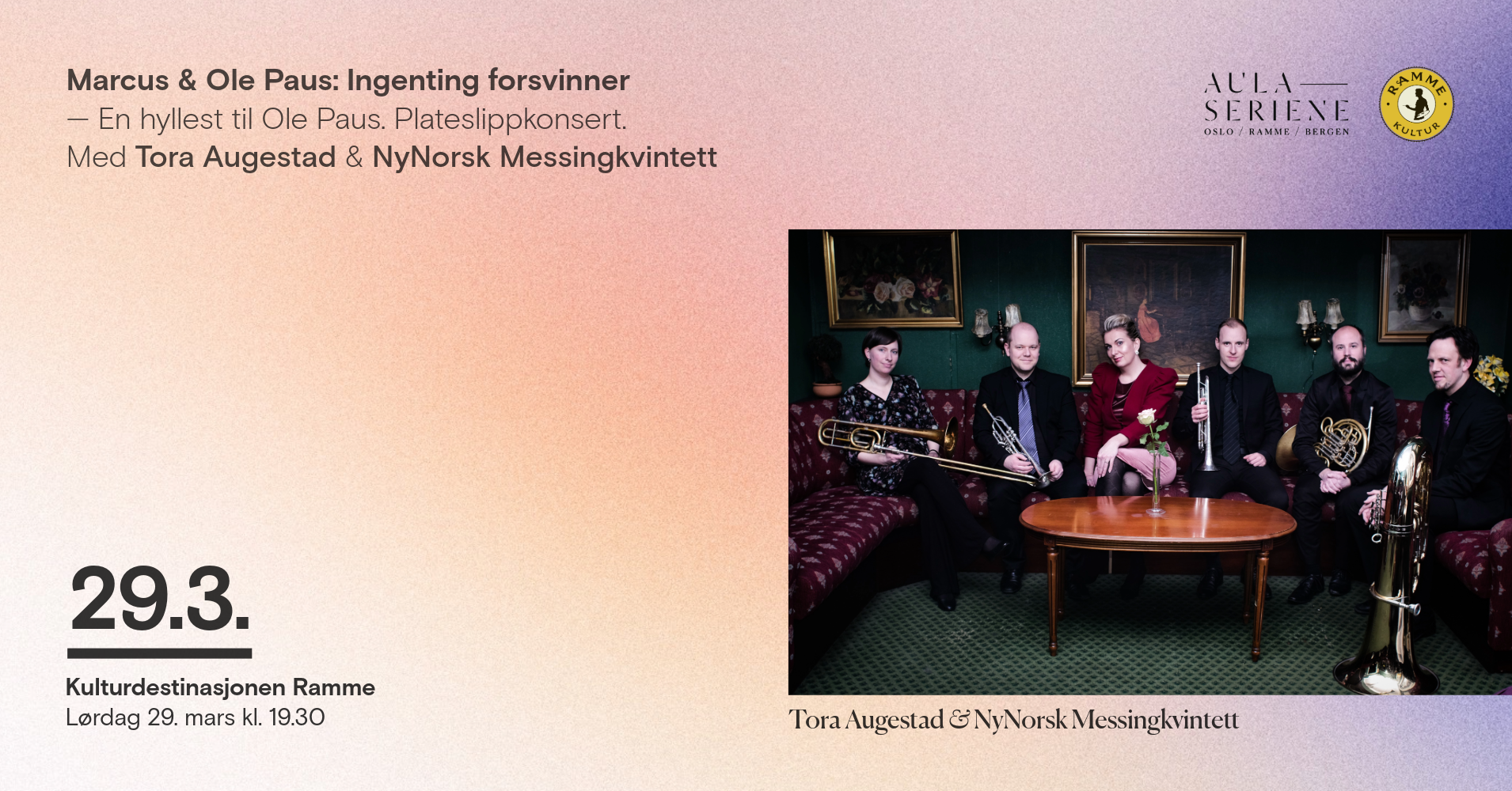 Marcus & Ole Paus: Nothing Disappears — album release concert — Aulaseriene