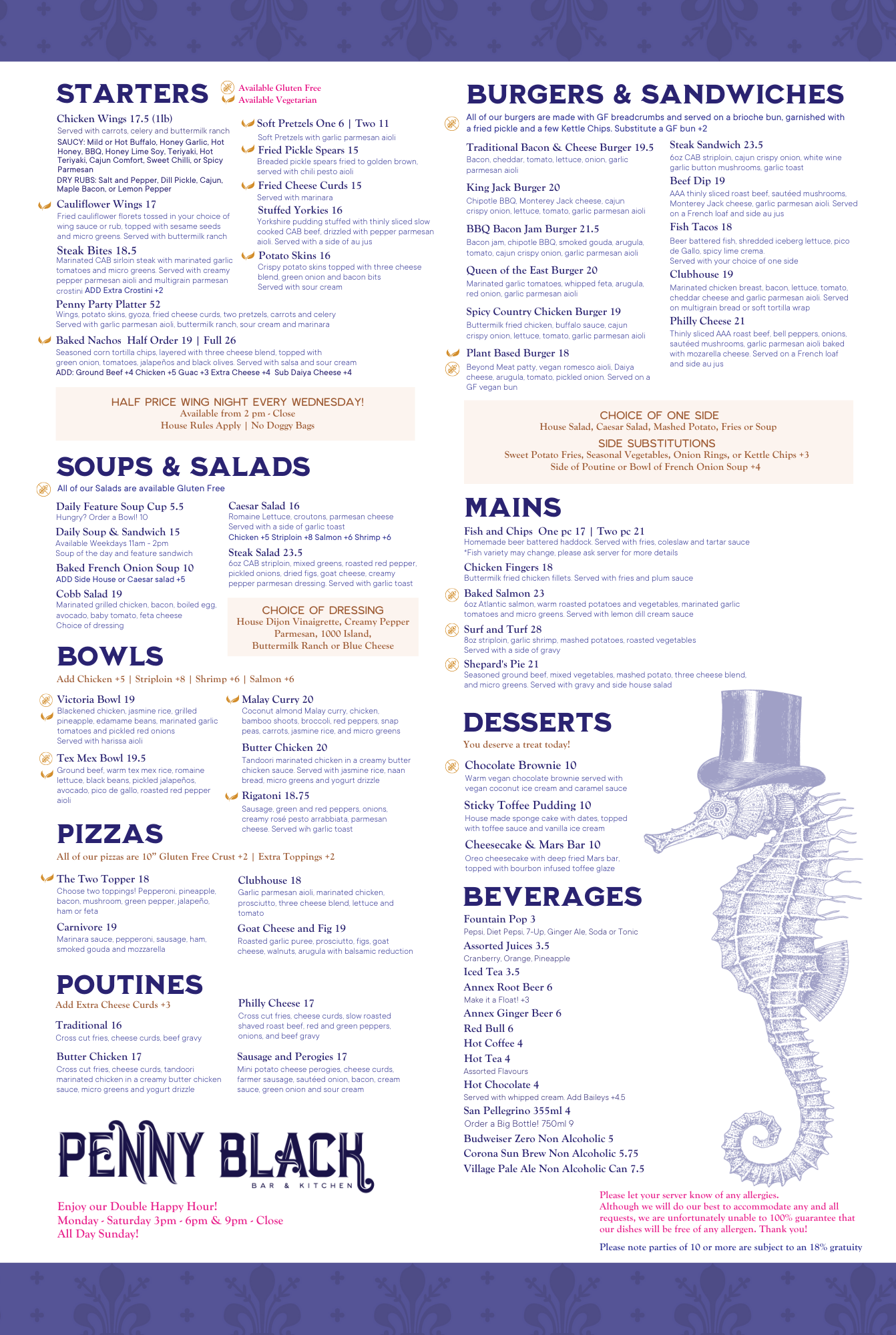 Penny Black Menus — Penny Black Bar + Kitchen