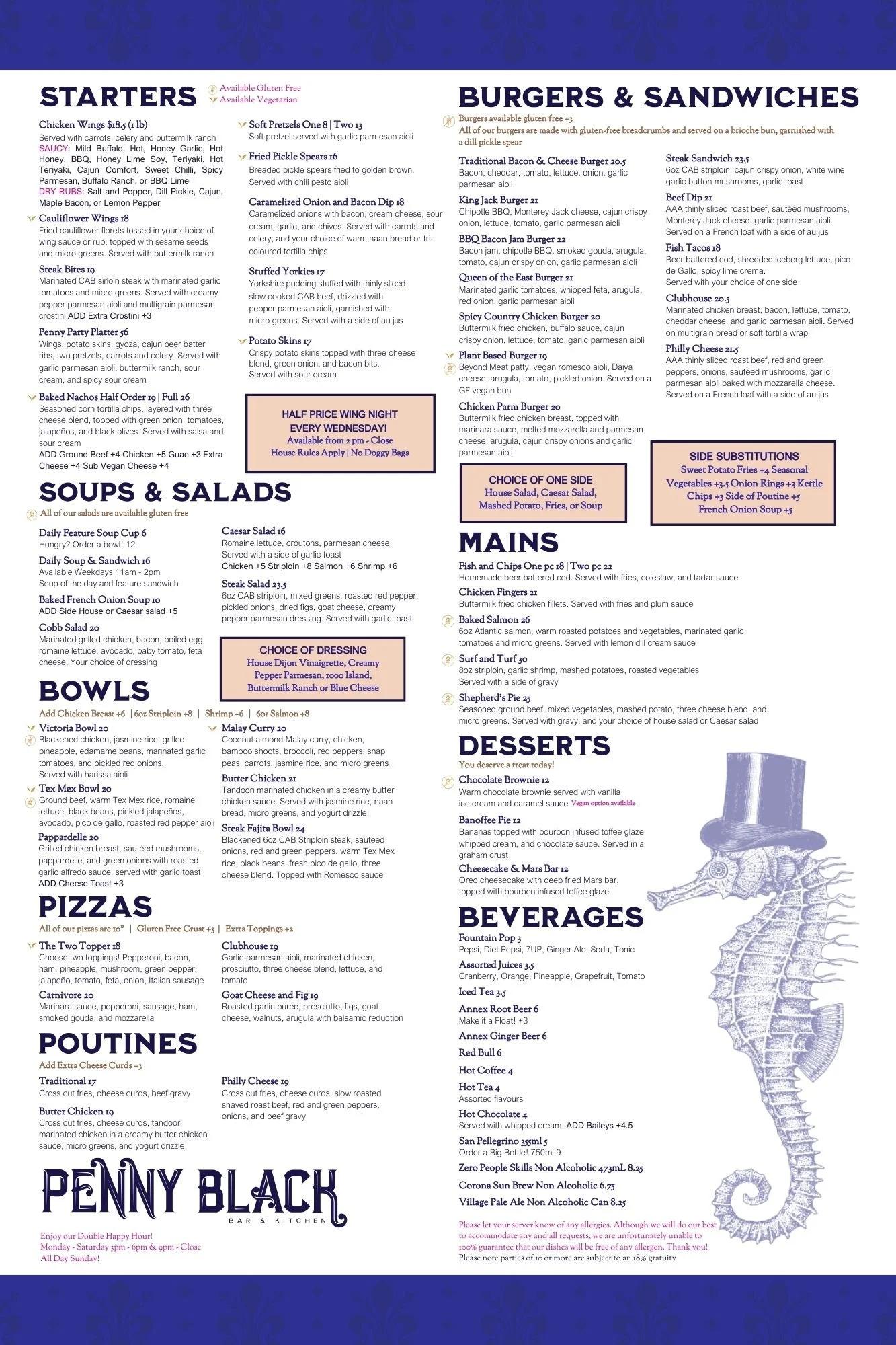 Penny Black Menus — Penny Black Bar + Kitchen
