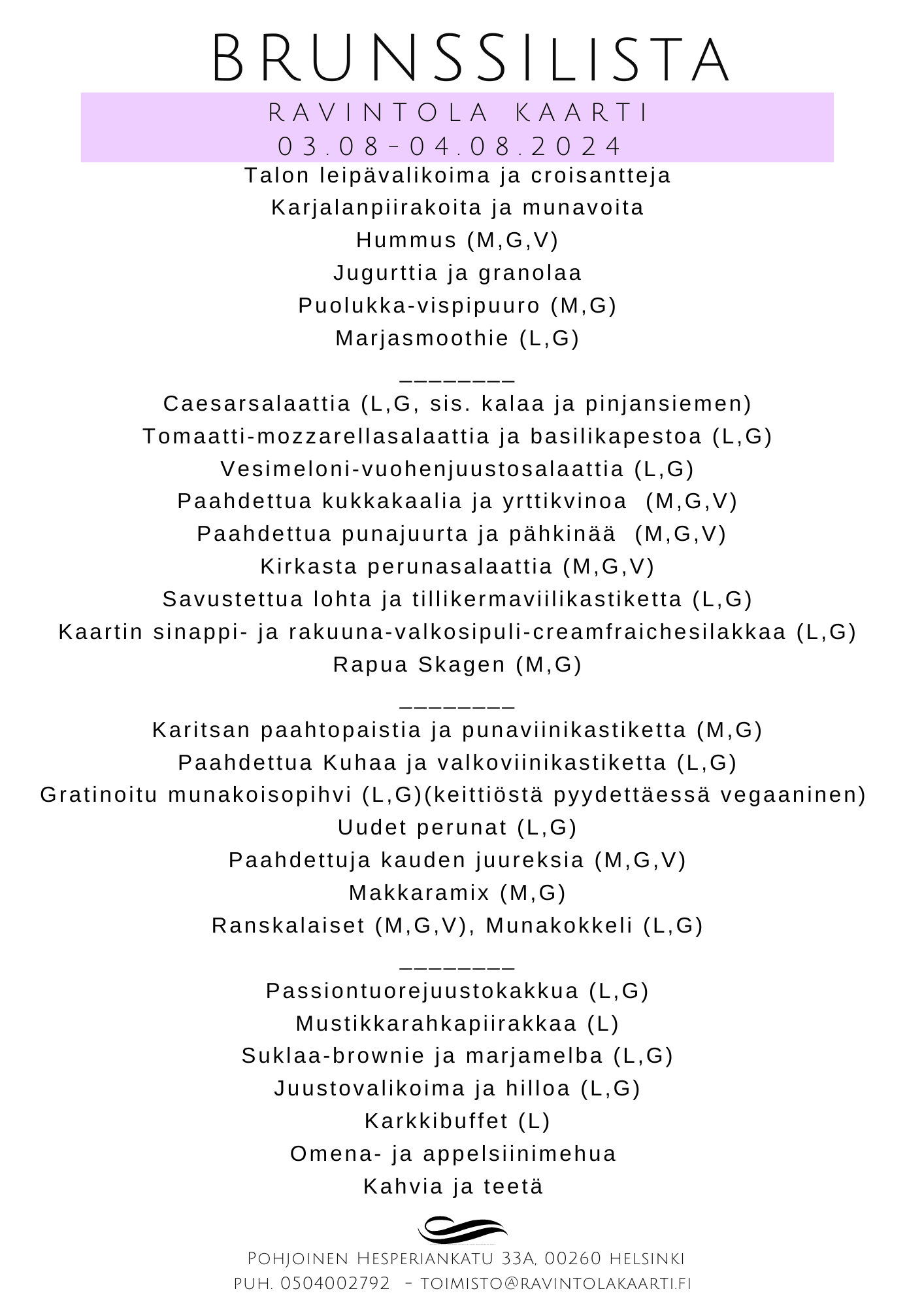 Brunssi Helsinki Töölö — Ravintola Kaarti