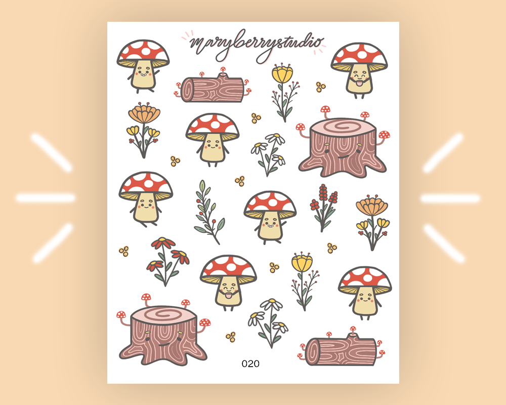 Mushroom Forest Sticker Sheet Scrapbooking Papercraft etna.com.pe