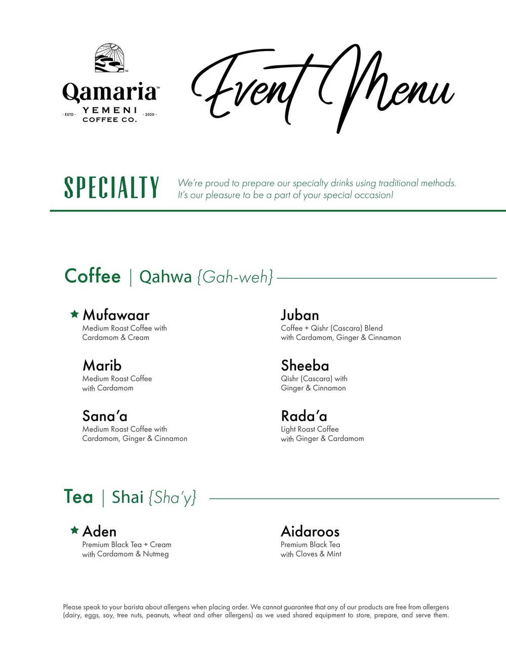 Events | Book Your Event Today — Qamaria Yemeni Coffee Co.
