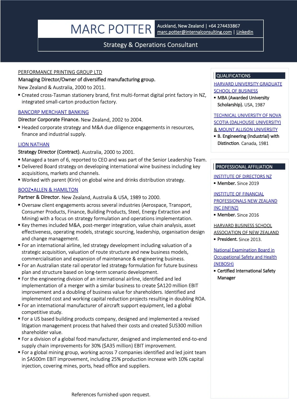 Career highlights as an external and internal consultant and corporate ...