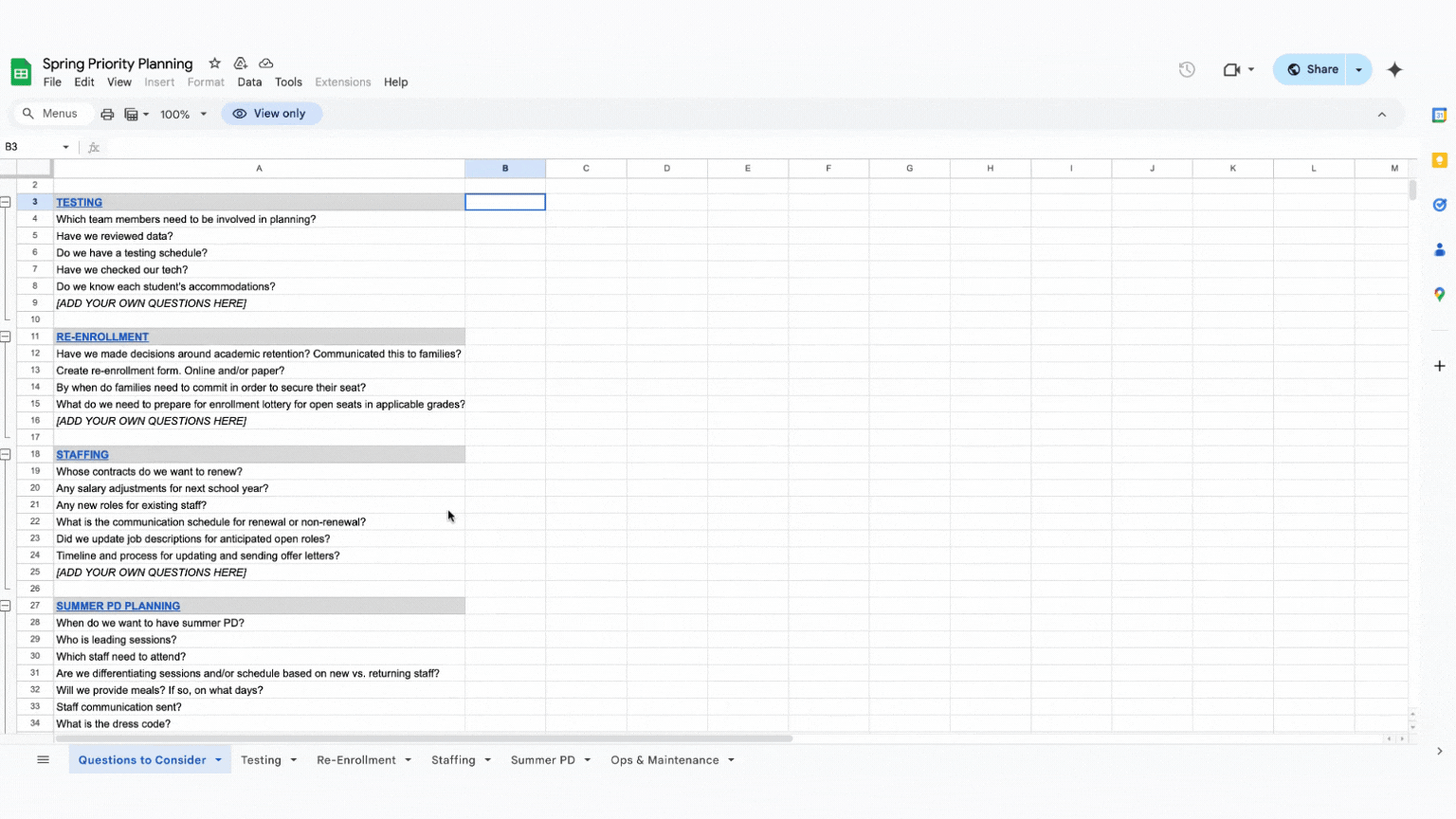 Charter School Spring Priority Planning Template — CheckBox Pro