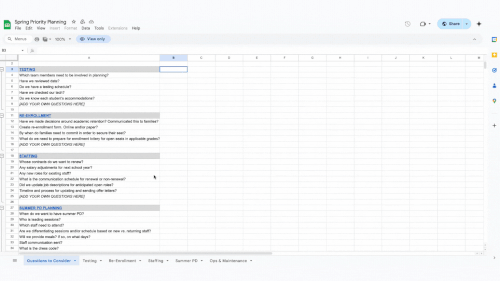 Charter School Spring Priority Planning Template — CheckBox Pro