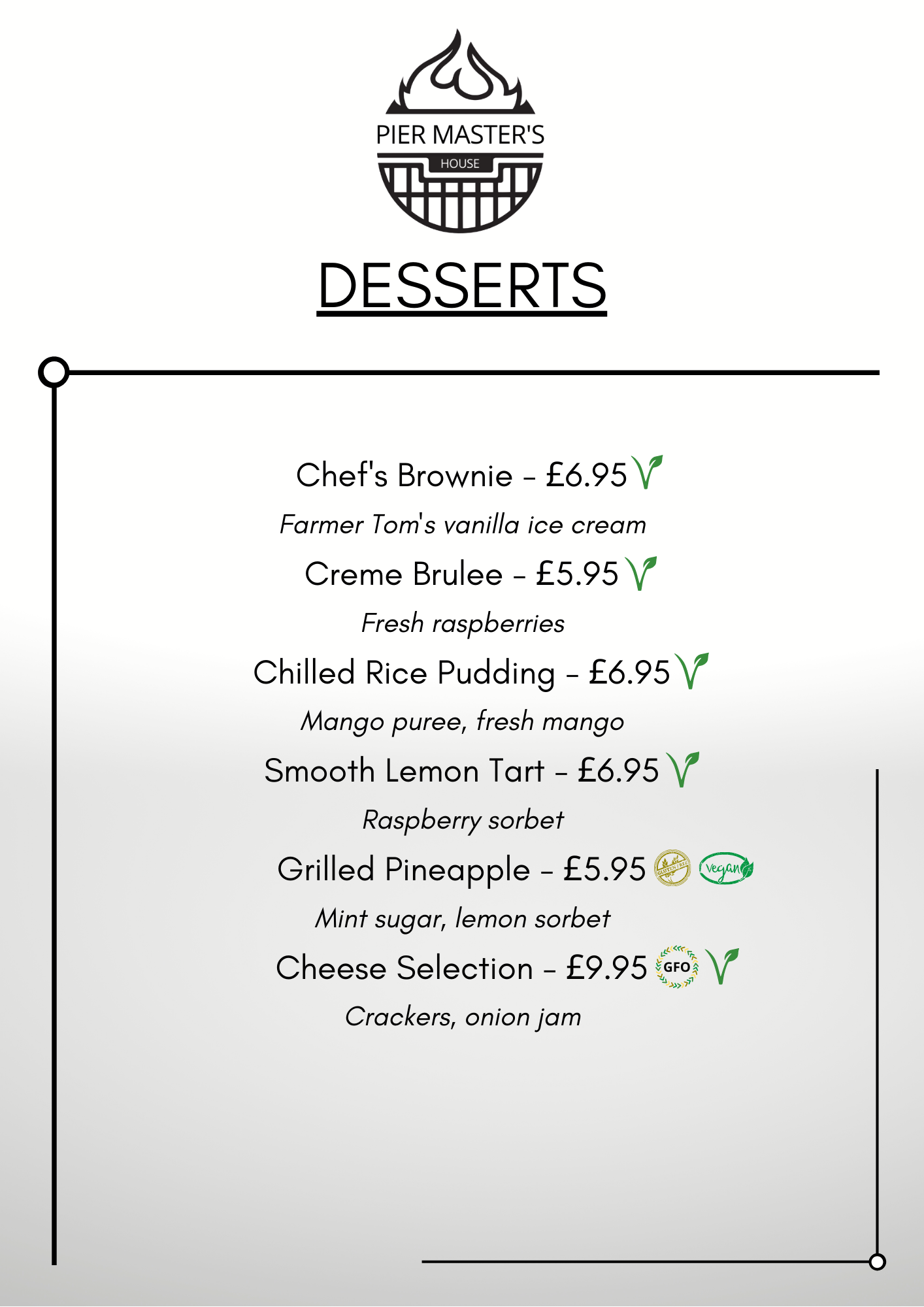 Menu — Pier Masters House