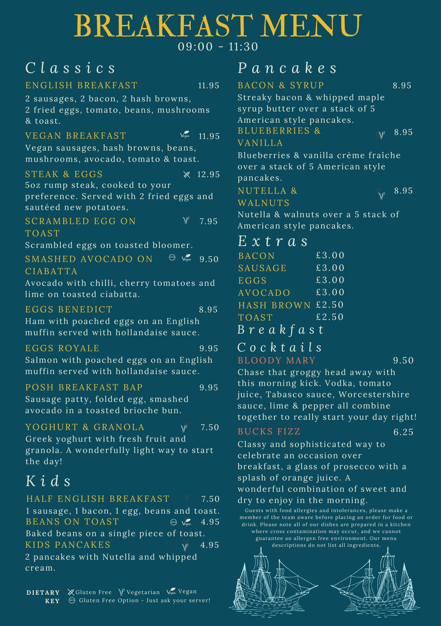 Menu — Phoenix Wharf at Pier Masters House