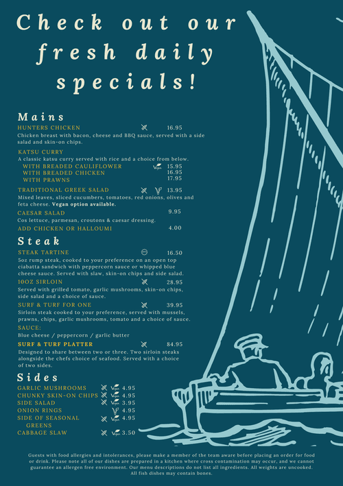 Menu — Phoenix Wharf at Pier Masters House