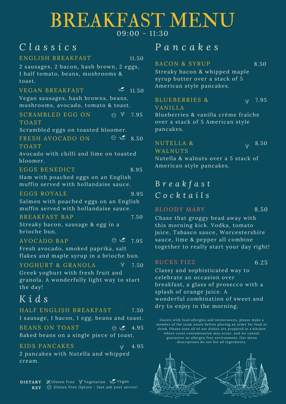 Menu — Phoenix Wharf at Pier Masters House