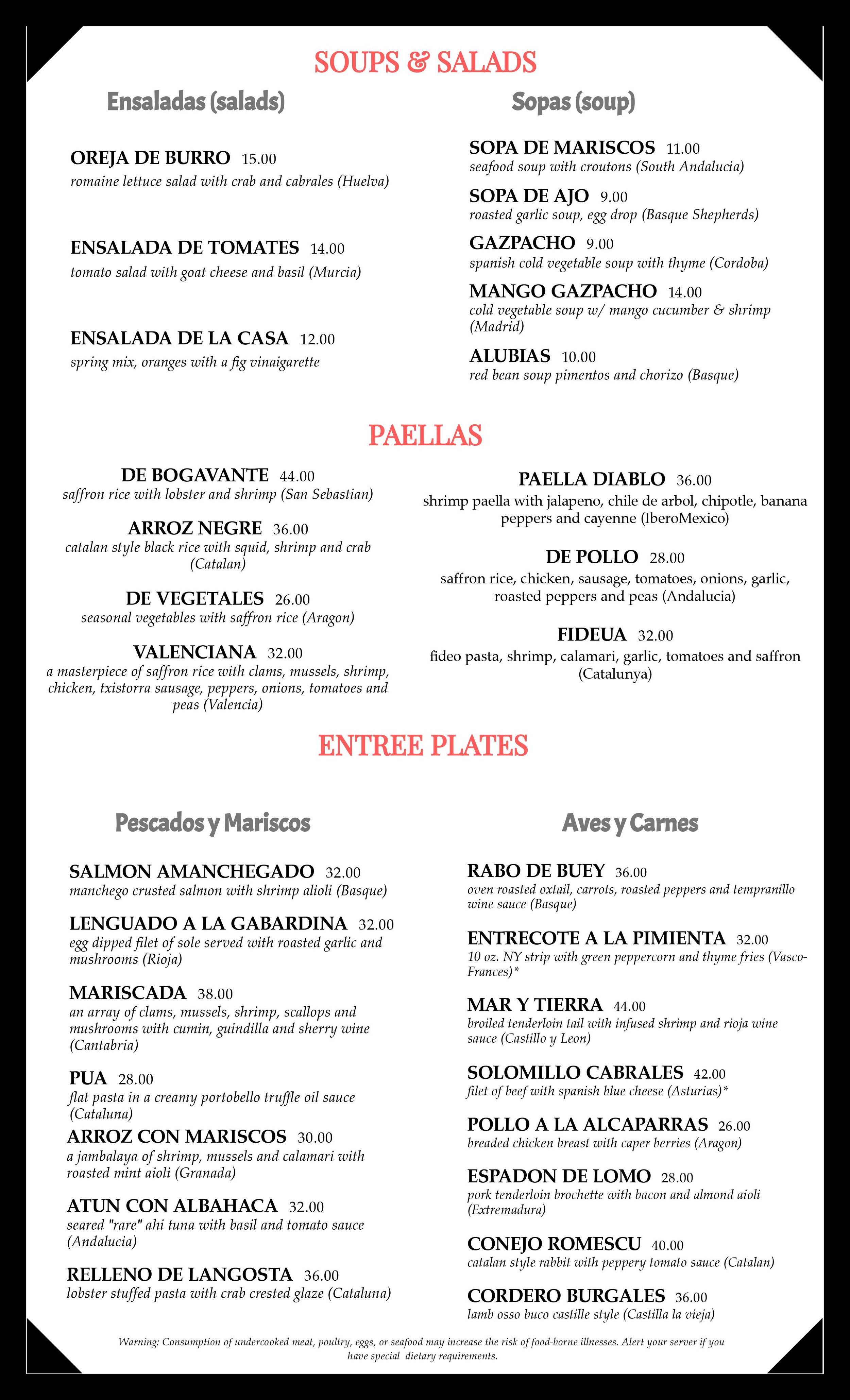 Menu De Tapas