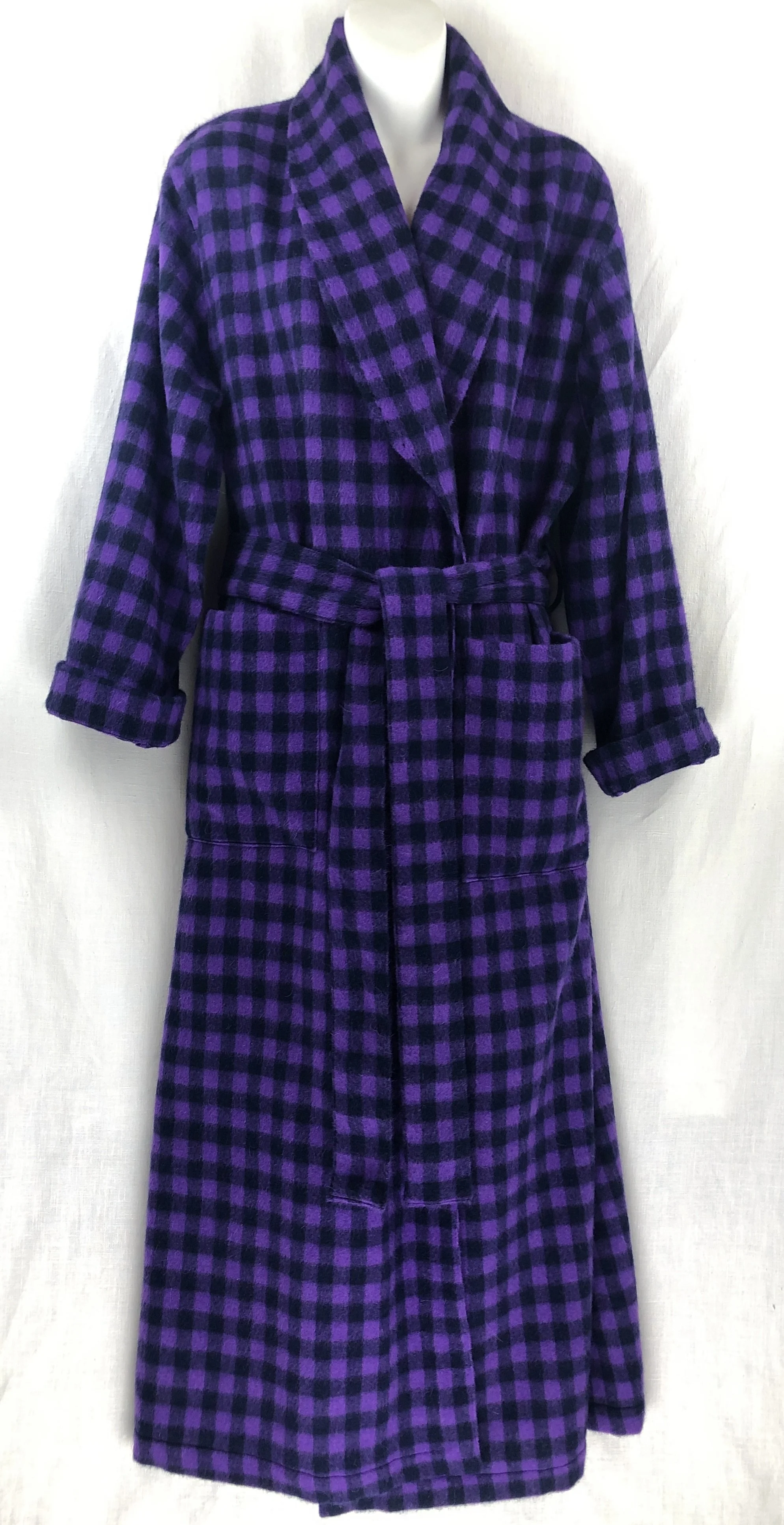 Wool, winter, dressing robe, womens, large, navy blue — Robeology