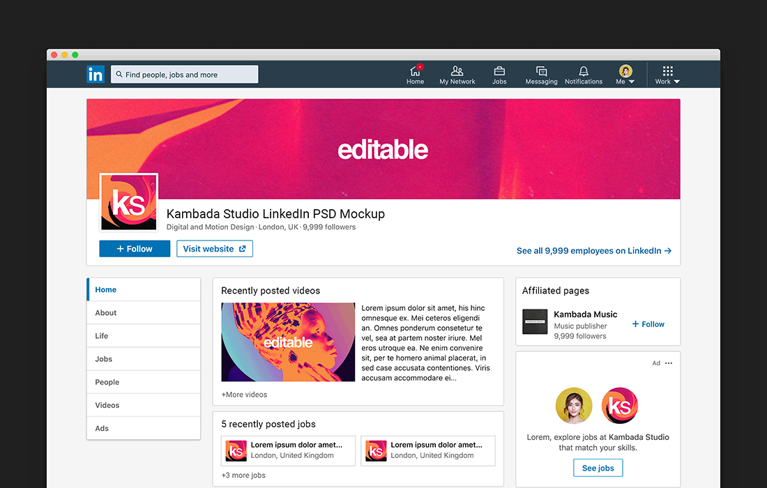 LinkedIn Profile Mockup (Free PSD file) — Kambada Studio