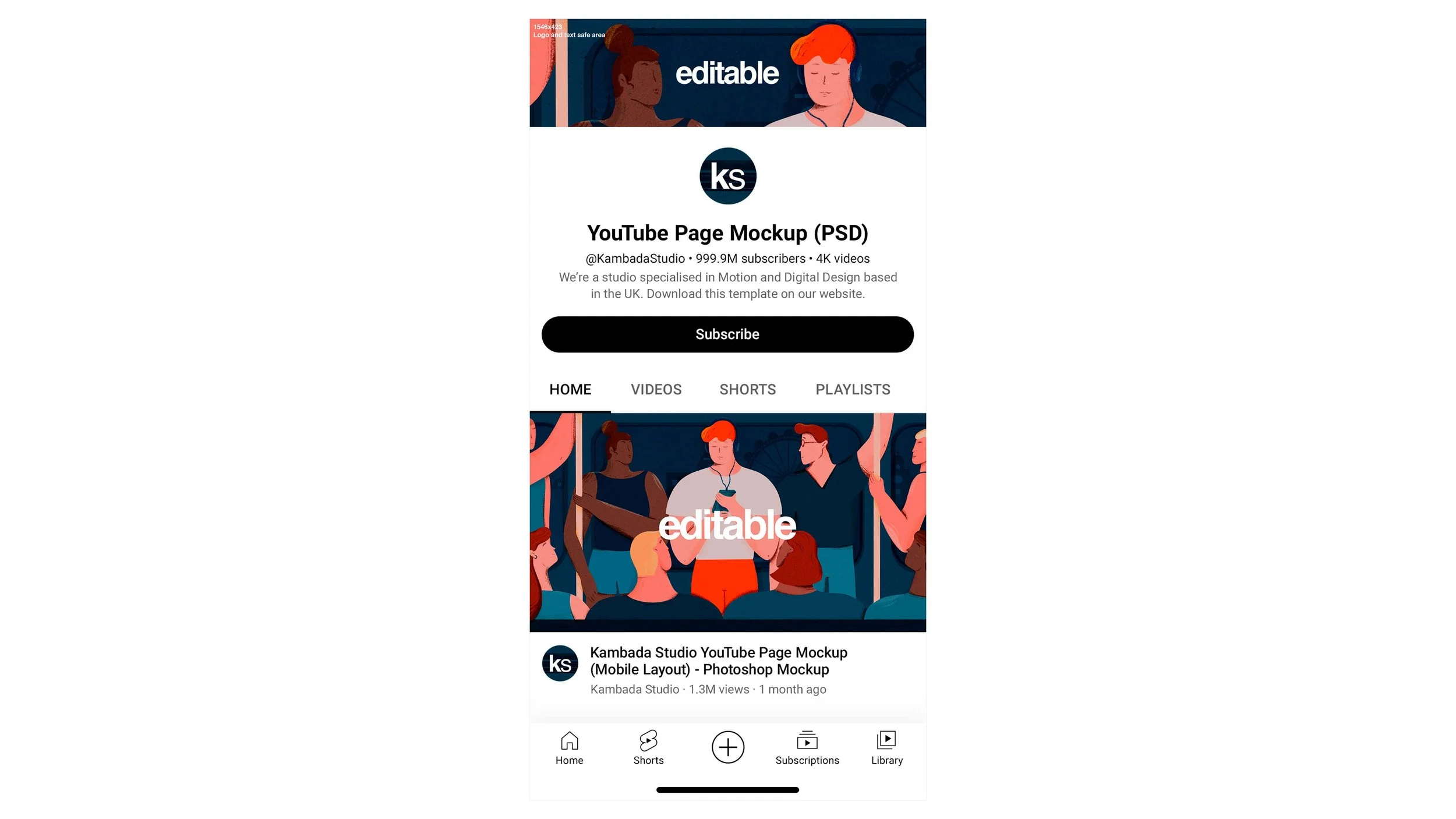 YouTube Channel Mockup (Mobile) - PSD Mockup — Kambada Studio