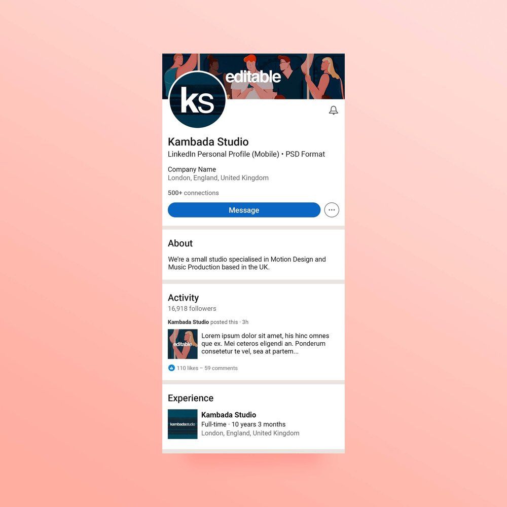 LinkedIn Page/Profile Mobile - Photoshop (PSD) Mockup — Kambada Studio