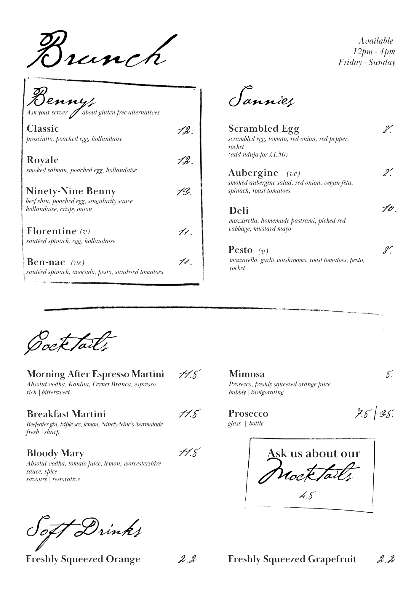 Food Menu — Ninety - Nine