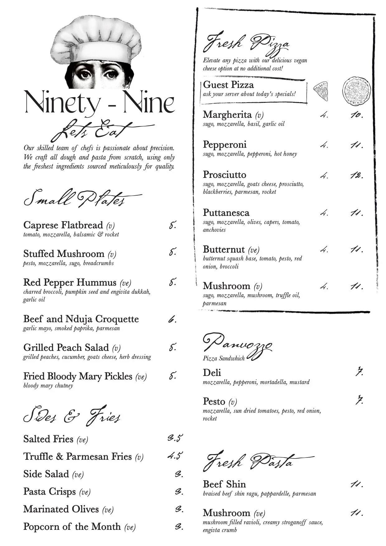Food Menu — Ninety - Nine