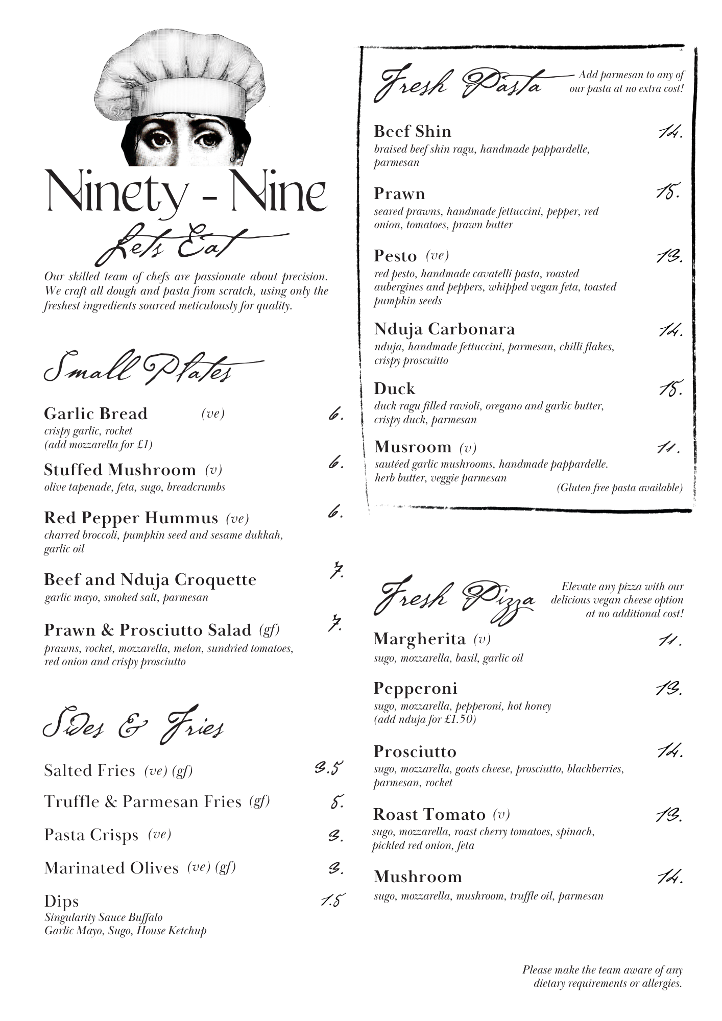 Food Menu — Ninety - Nine