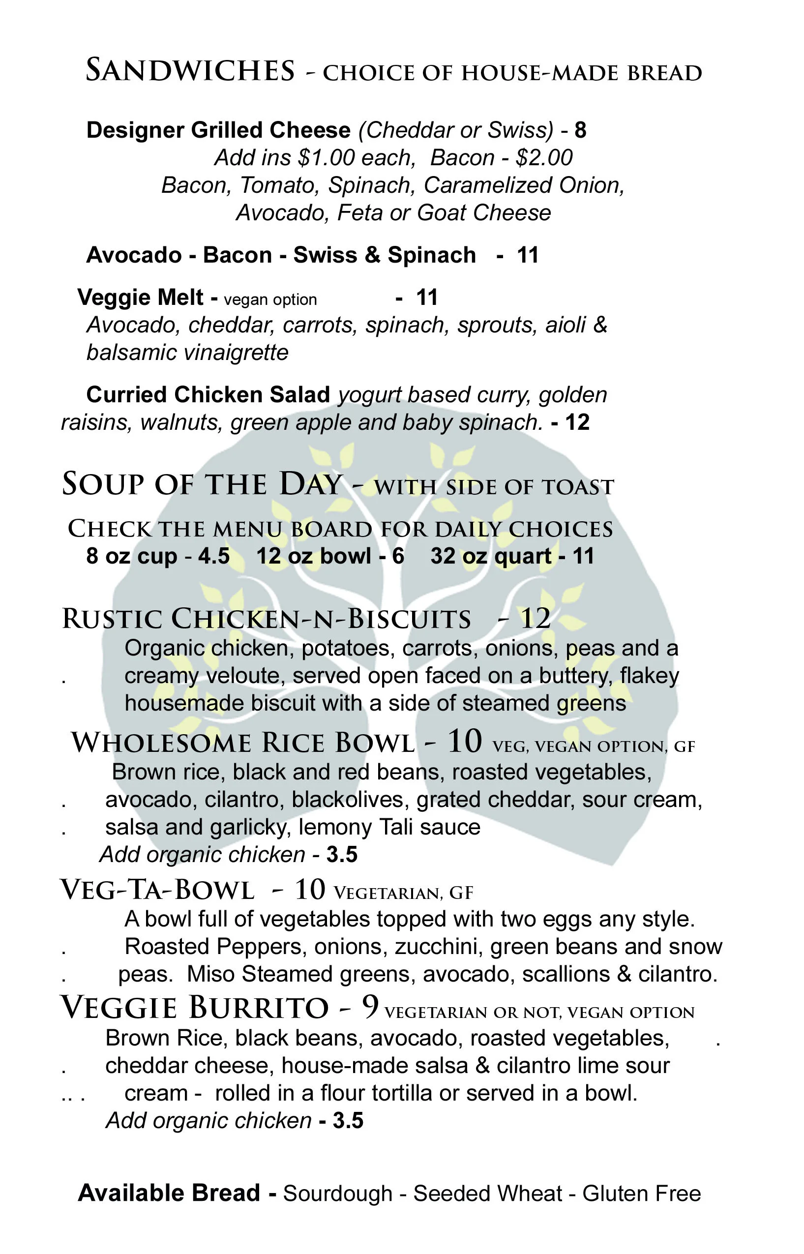 Menu — Hilltop Cafe