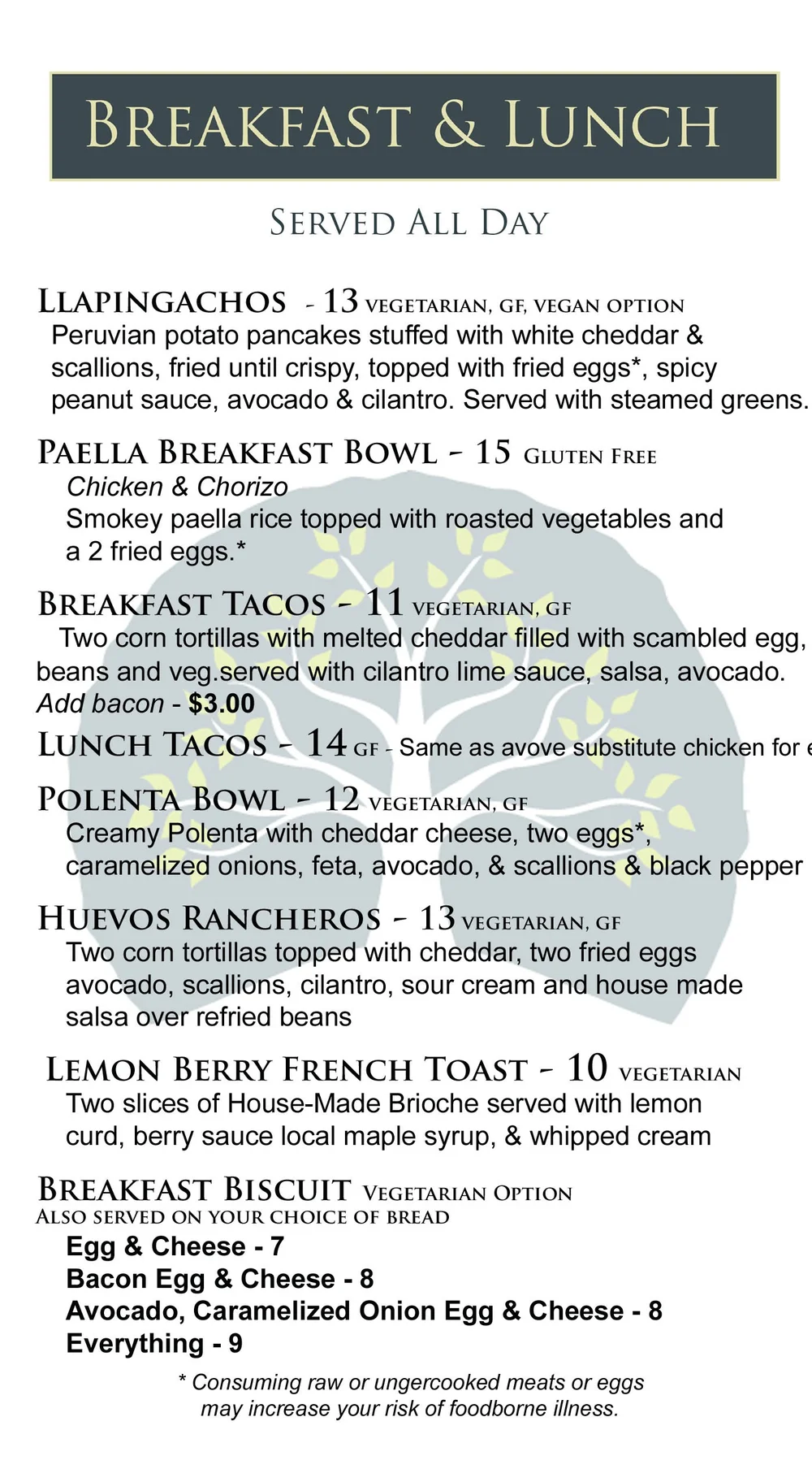 Daytime Menu — Hilltop Cafe