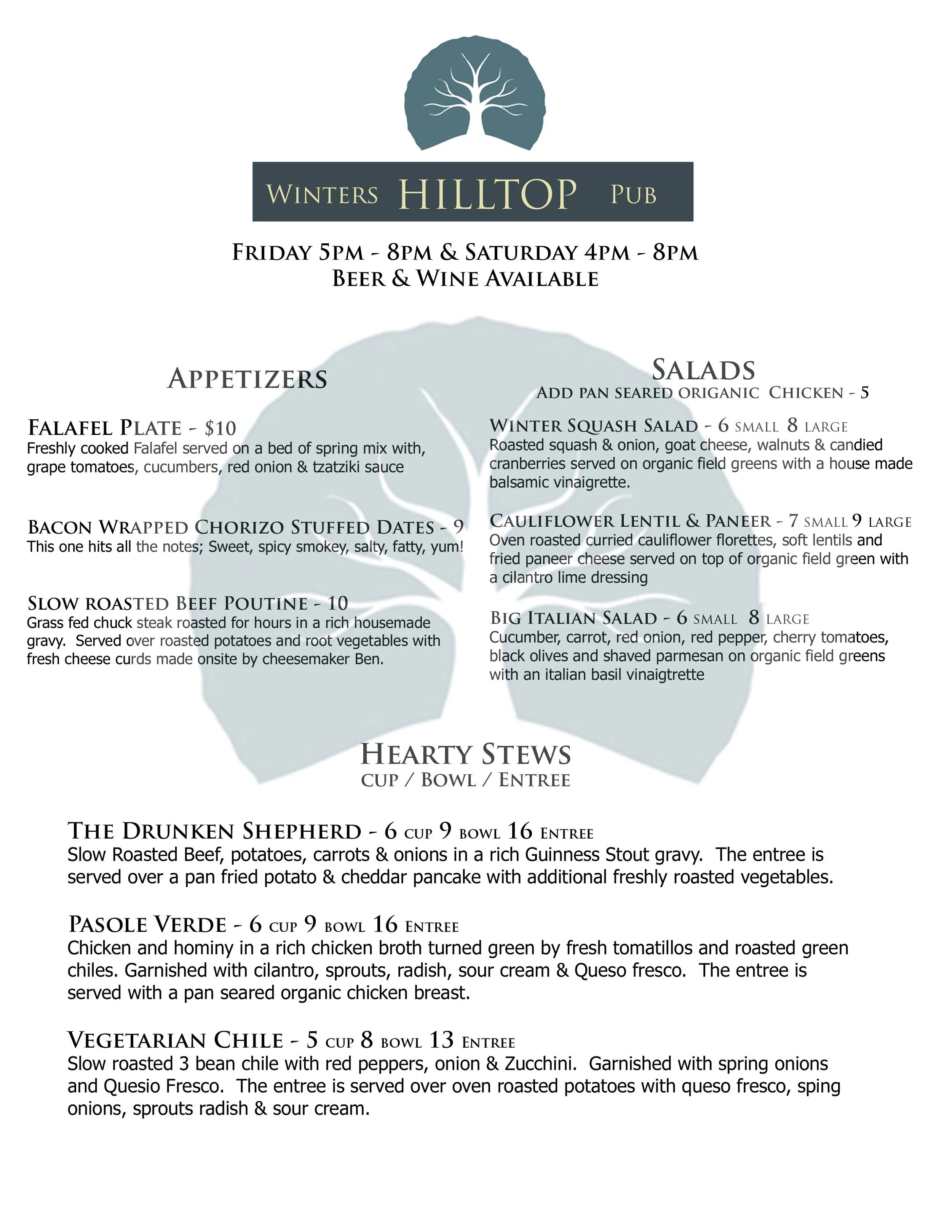 Menu — Hilltop Cafe