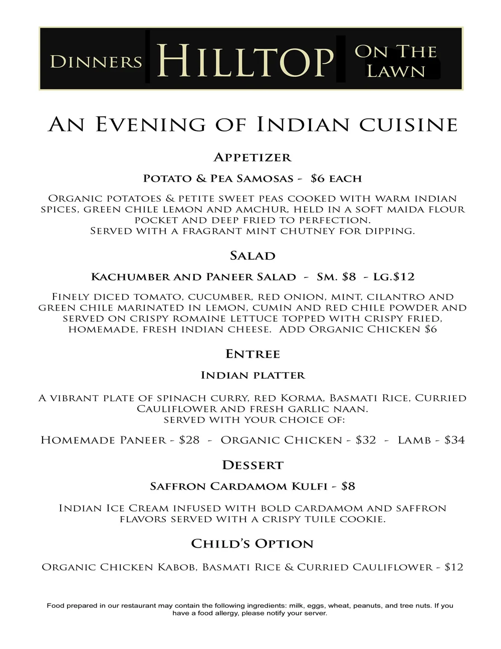 Hilltop Pub Menu — Hilltop Cafe