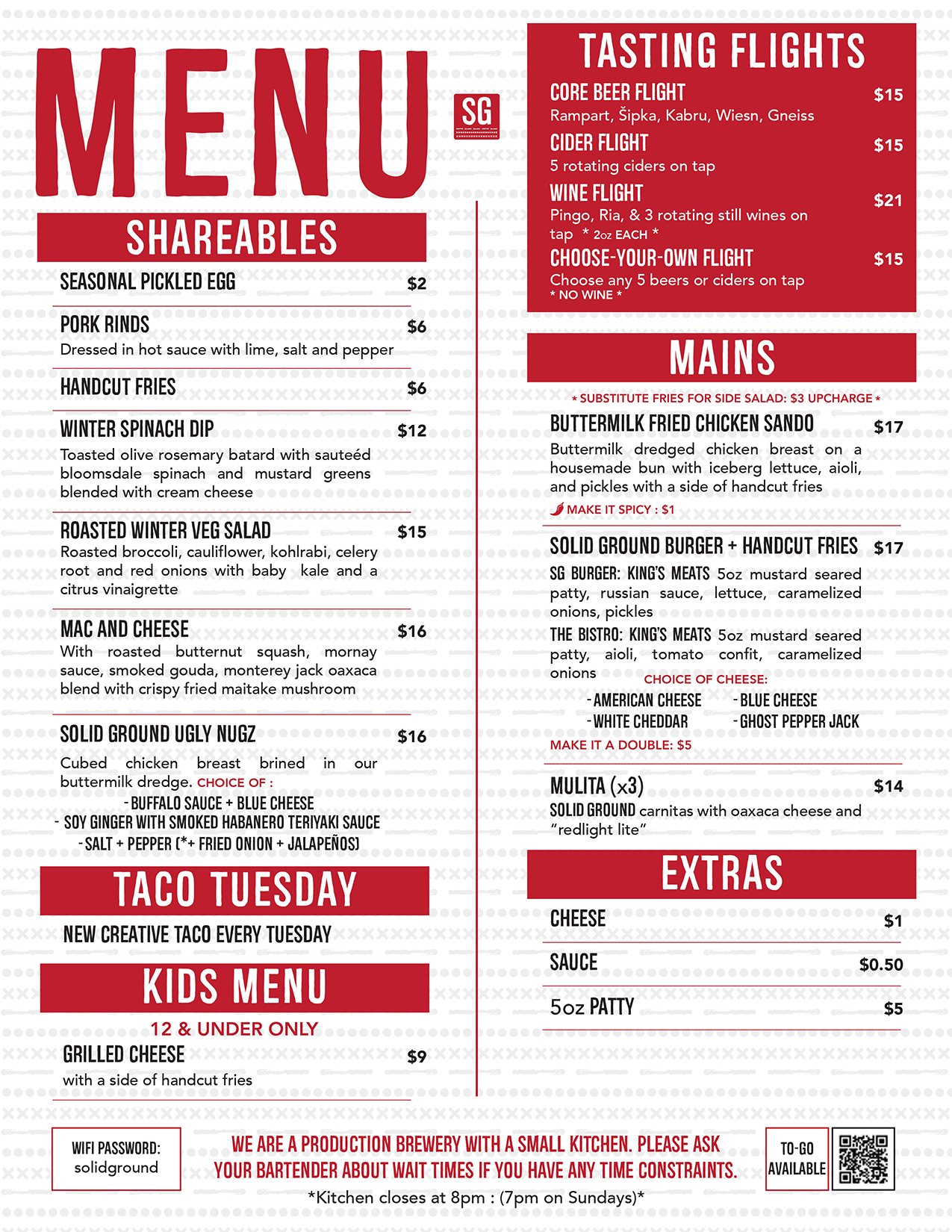 Taplist & Menu — SOLID GROUND BREWING