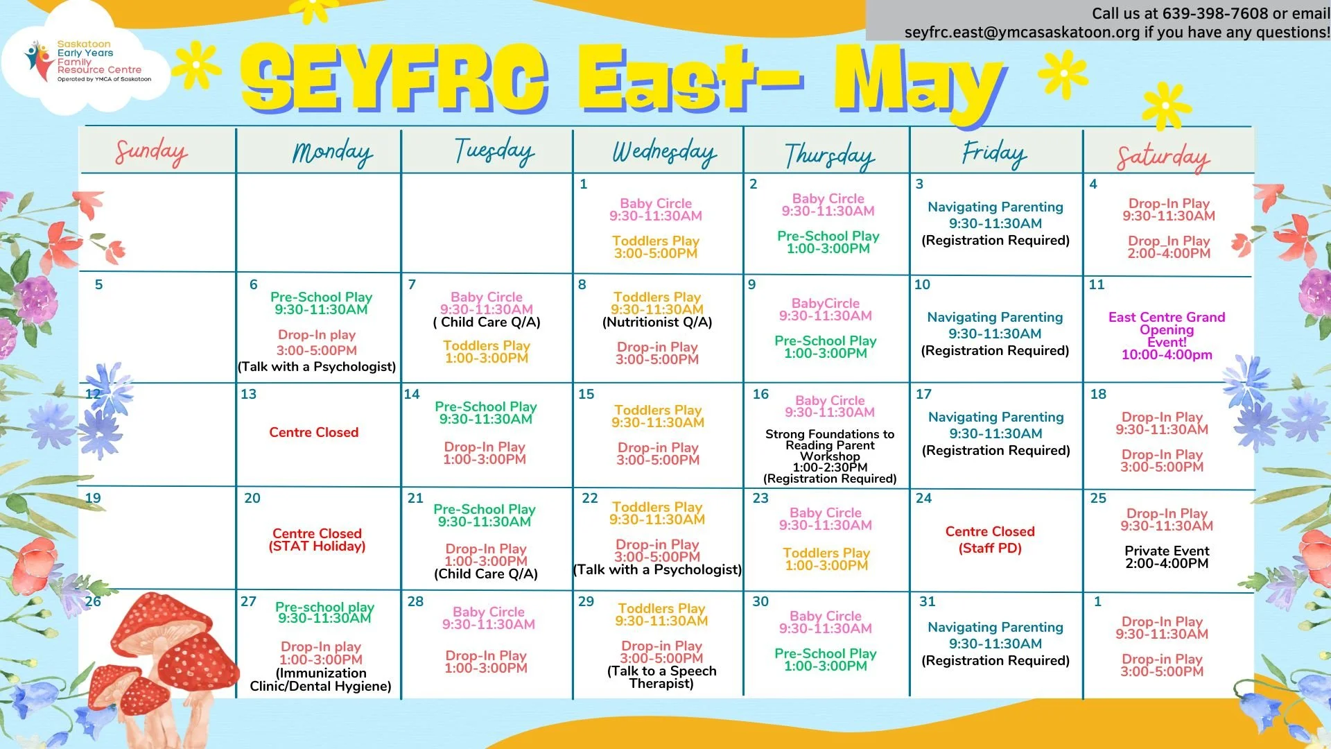 Weekly Play & Programming Schedule | Saskatoon Early Years Family ...