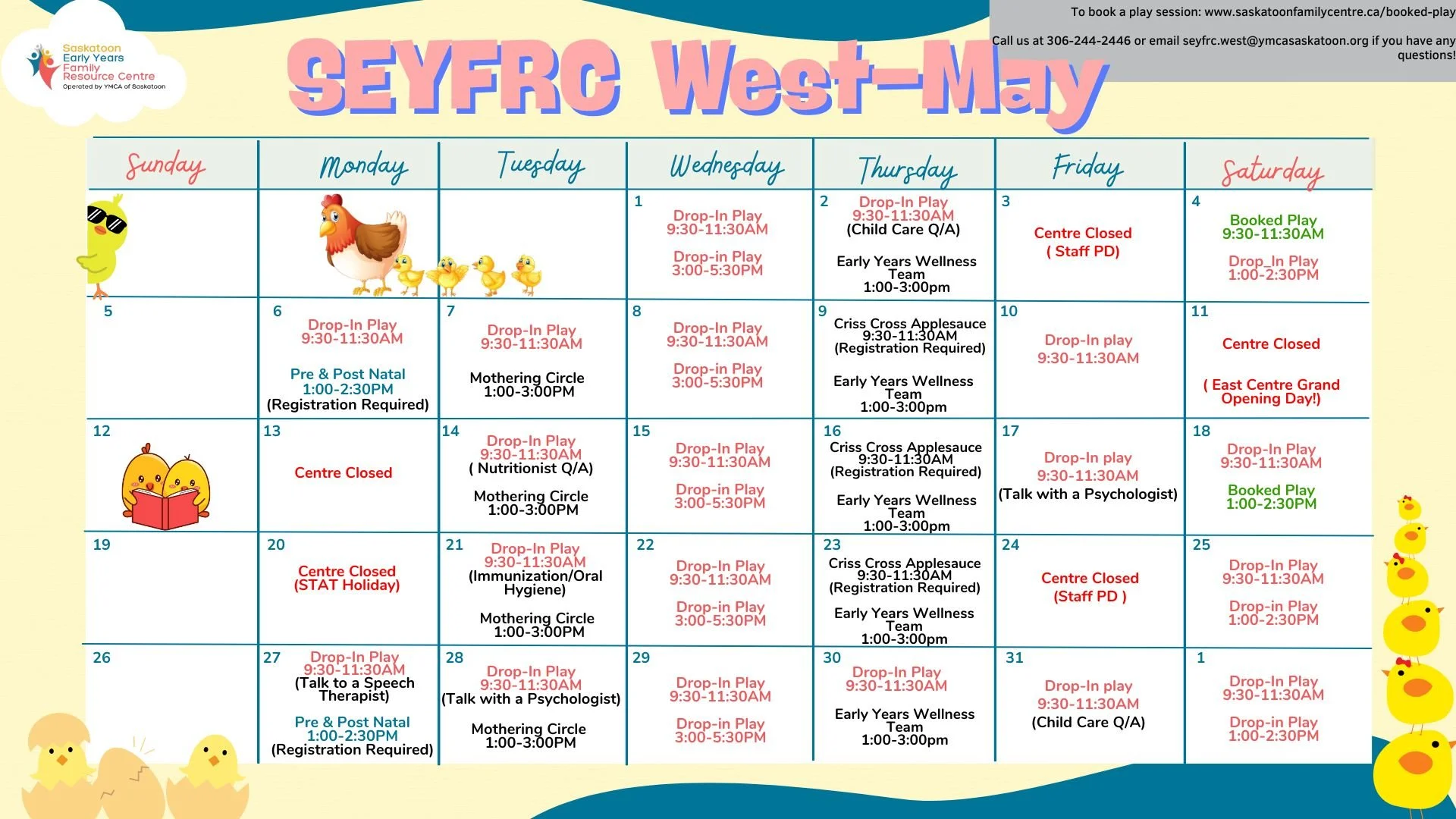 Weekly Play & Programming Schedule | Saskatoon Early Years Family ...