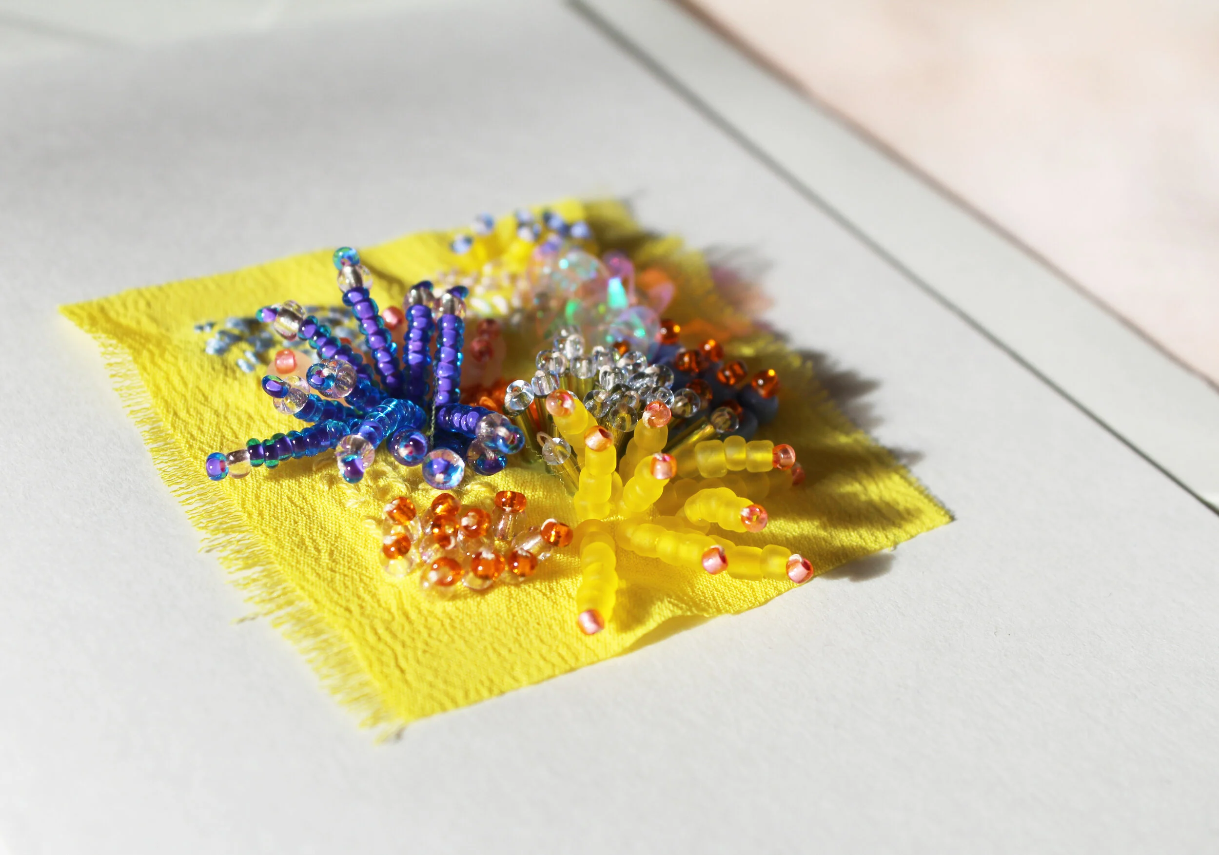 Framed Medium Pink & Cream Embroidered Coral Artwork — imogen melissa