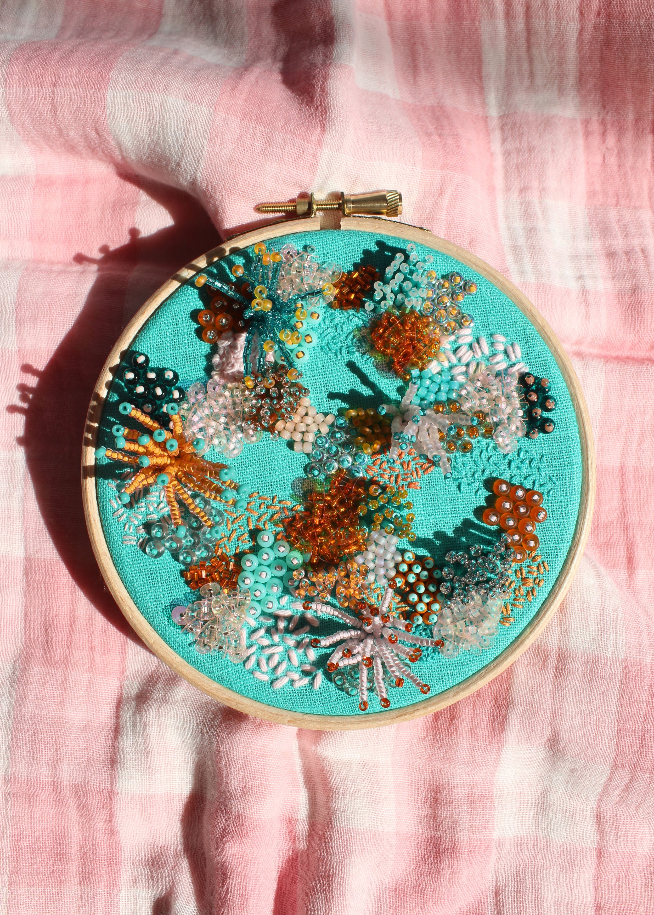 orange, 3D beaded and embroidered coral hoop — imogen melissa